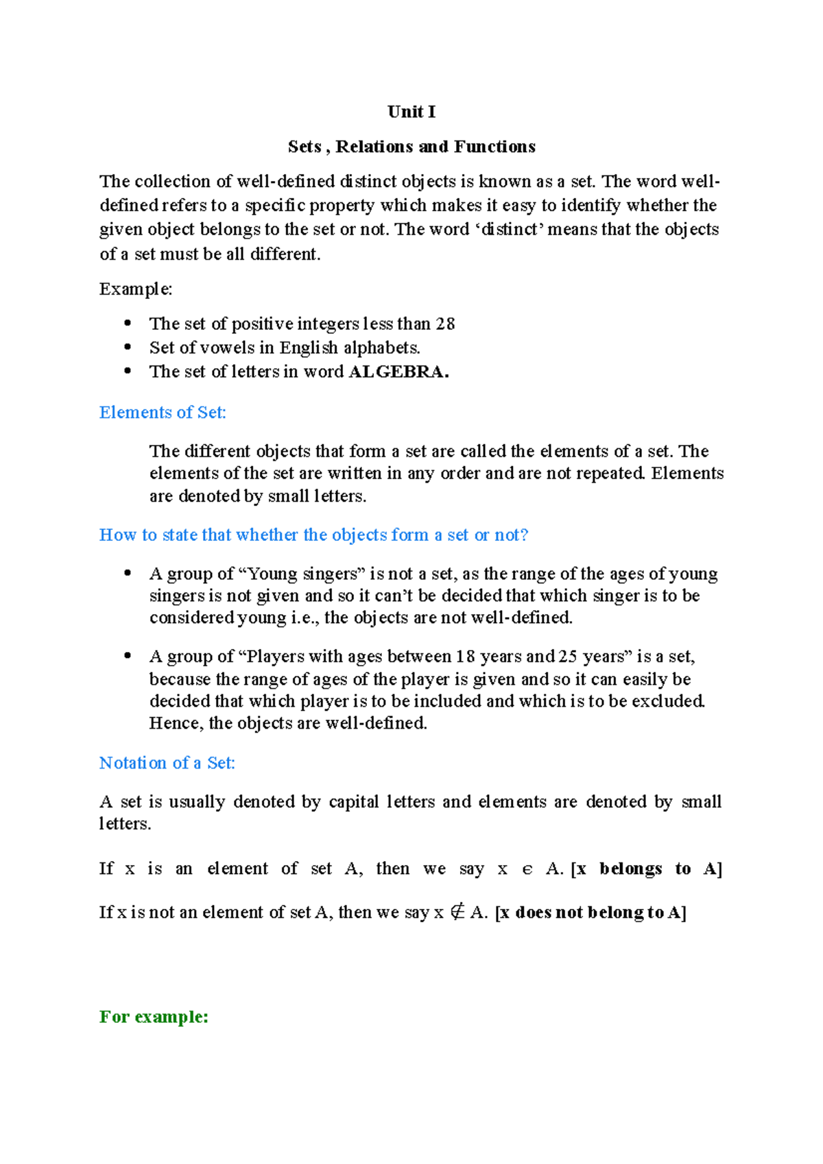 DM Unit1 - ... - Unit I Sets , Relations and Functions The collection ...