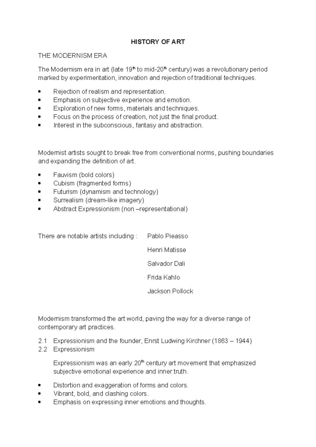 History OF ART - HISTORY OF ART THE MODERNISM ERA The Modernism era in ...