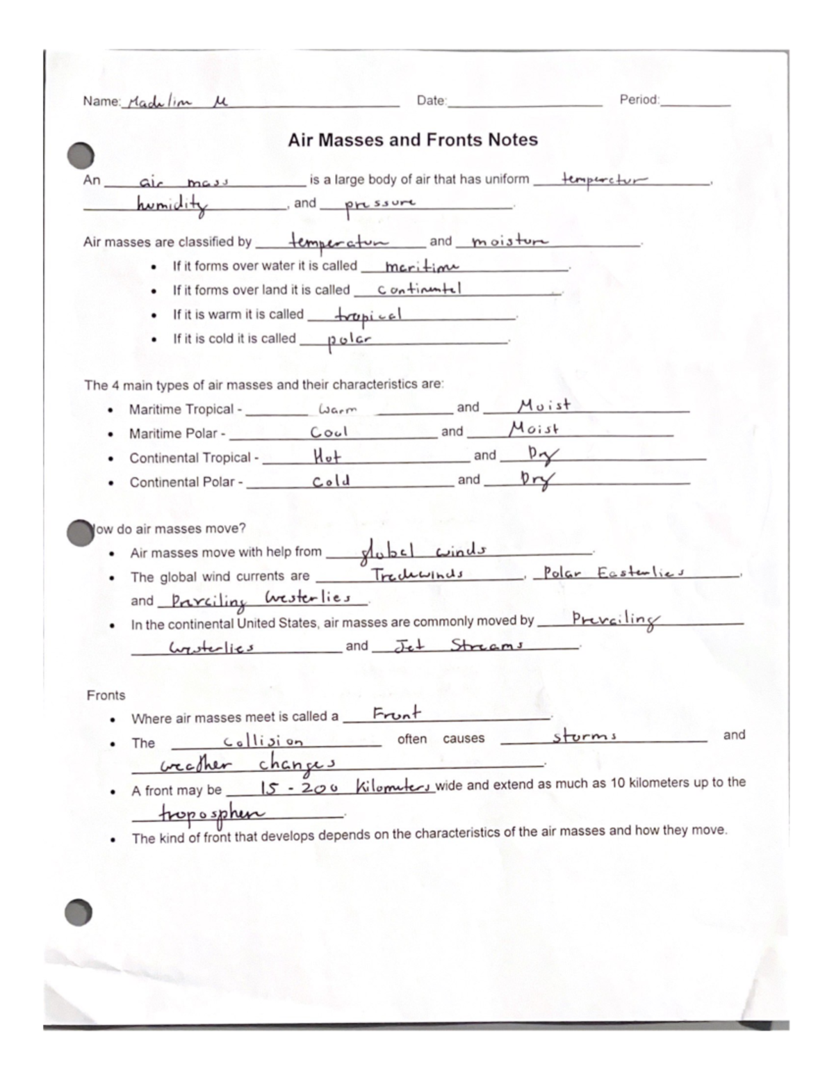 Air Masses Notes - Studocu