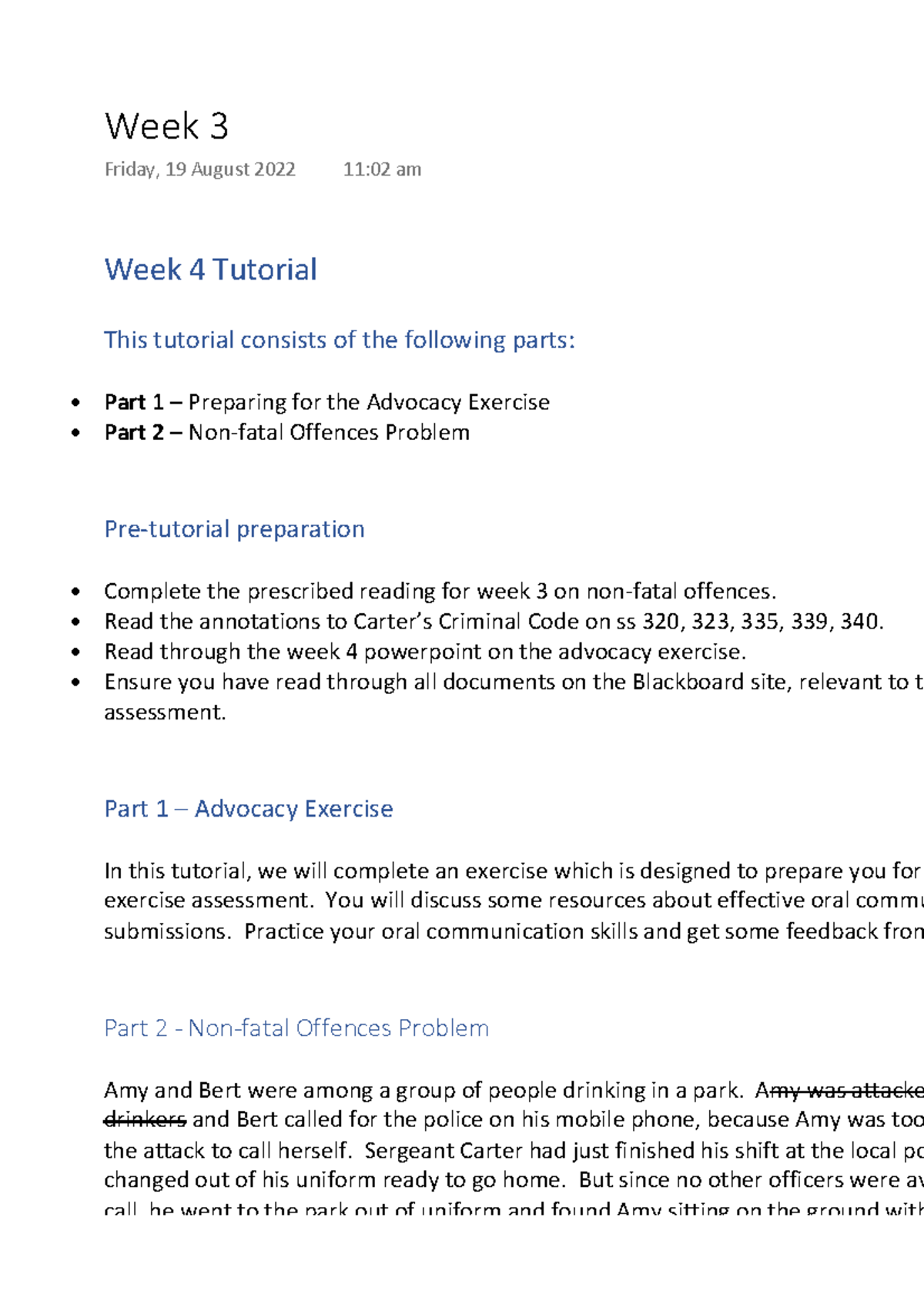 Week 3 - · Part 1 – Preparing for the Advocacy Exercise Part 2 – Non-fatal Offences Problem ...
