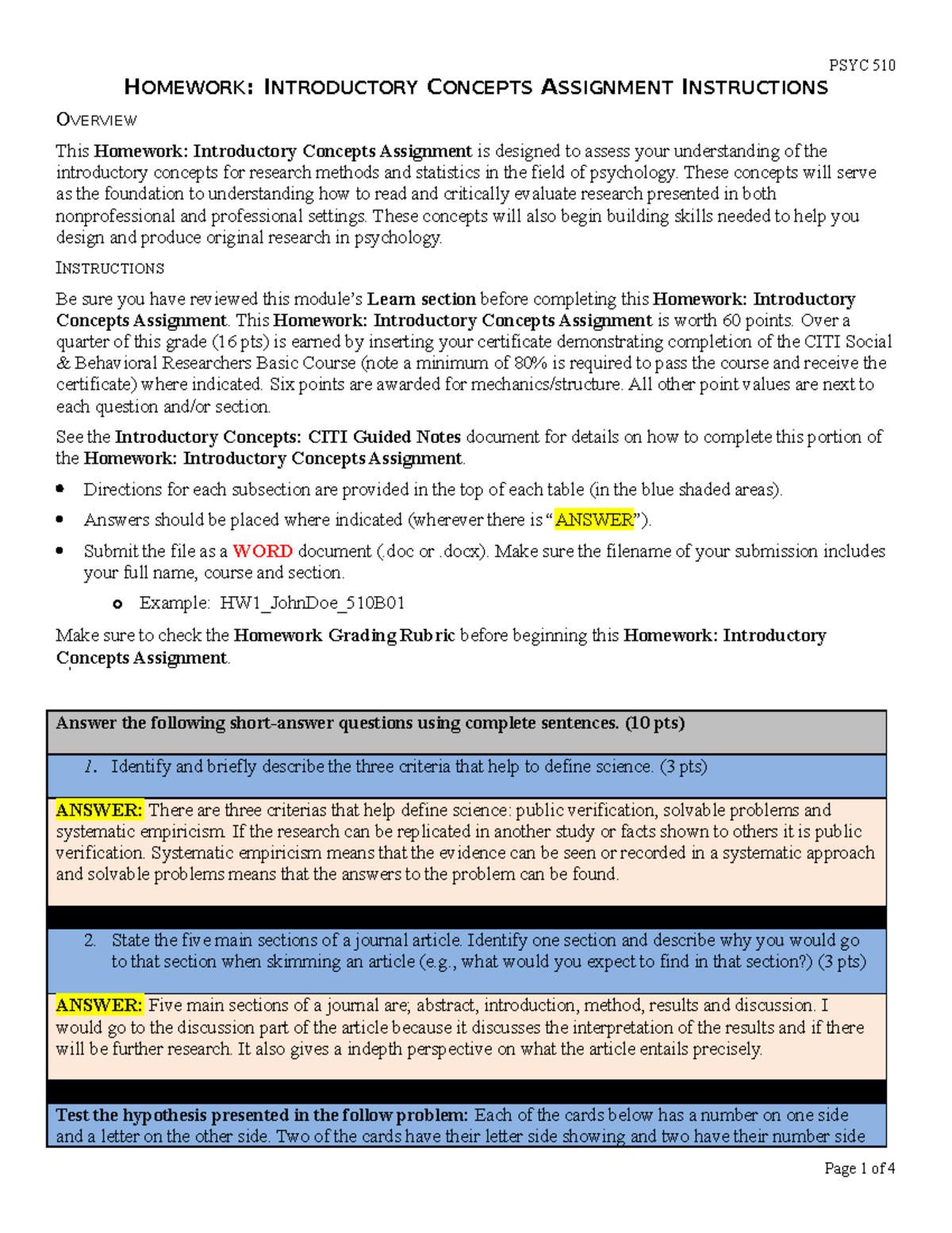 HW1 Shea Batts 510 - Statistics - HOMEWORK: INTRODUCTORY CONCEPTS ASSIGNMENT INSTRUCTIONS ...