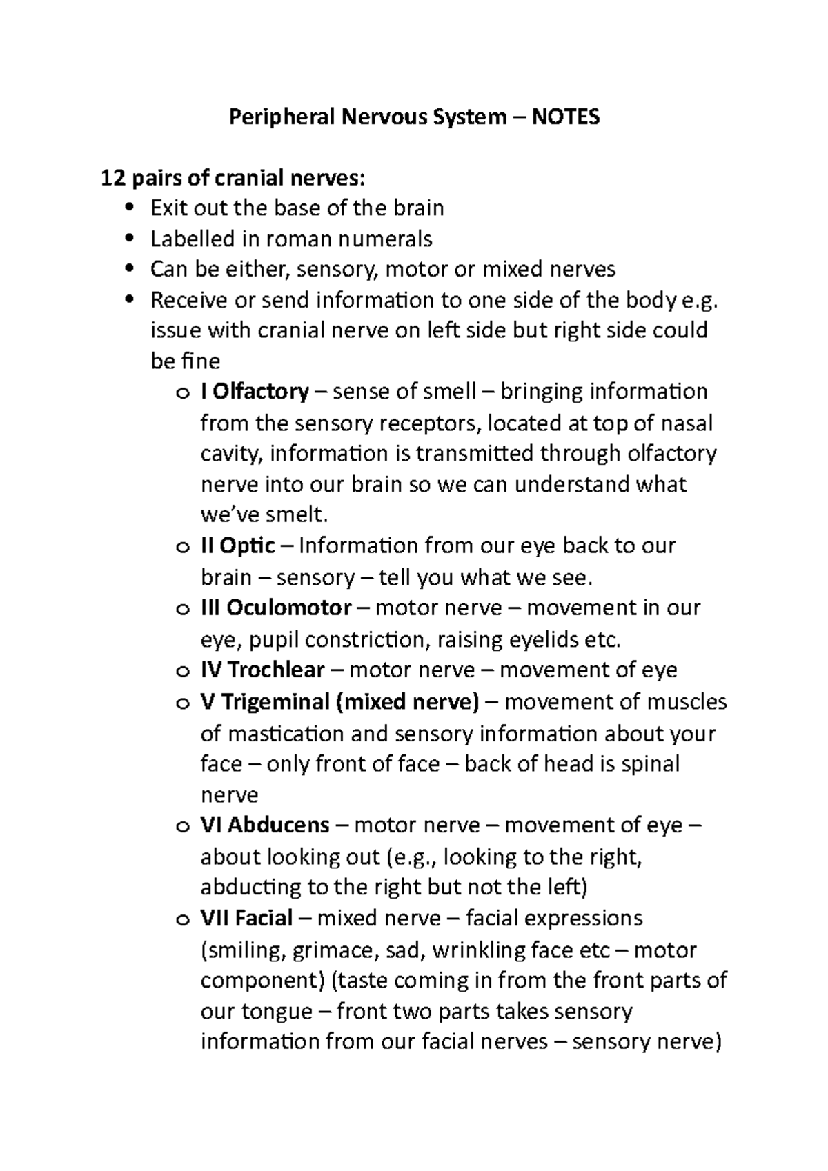 Notes W2 - Peripheral Nervous System - Peripheral Nervous System ...