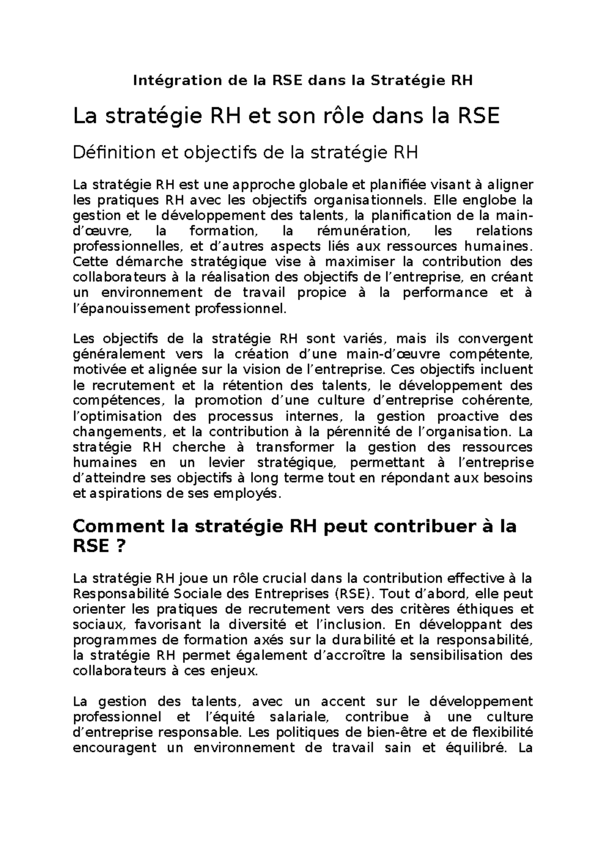 La stratégie RH et son rôle dans la RSE - Intégration de la RSE dans la ...