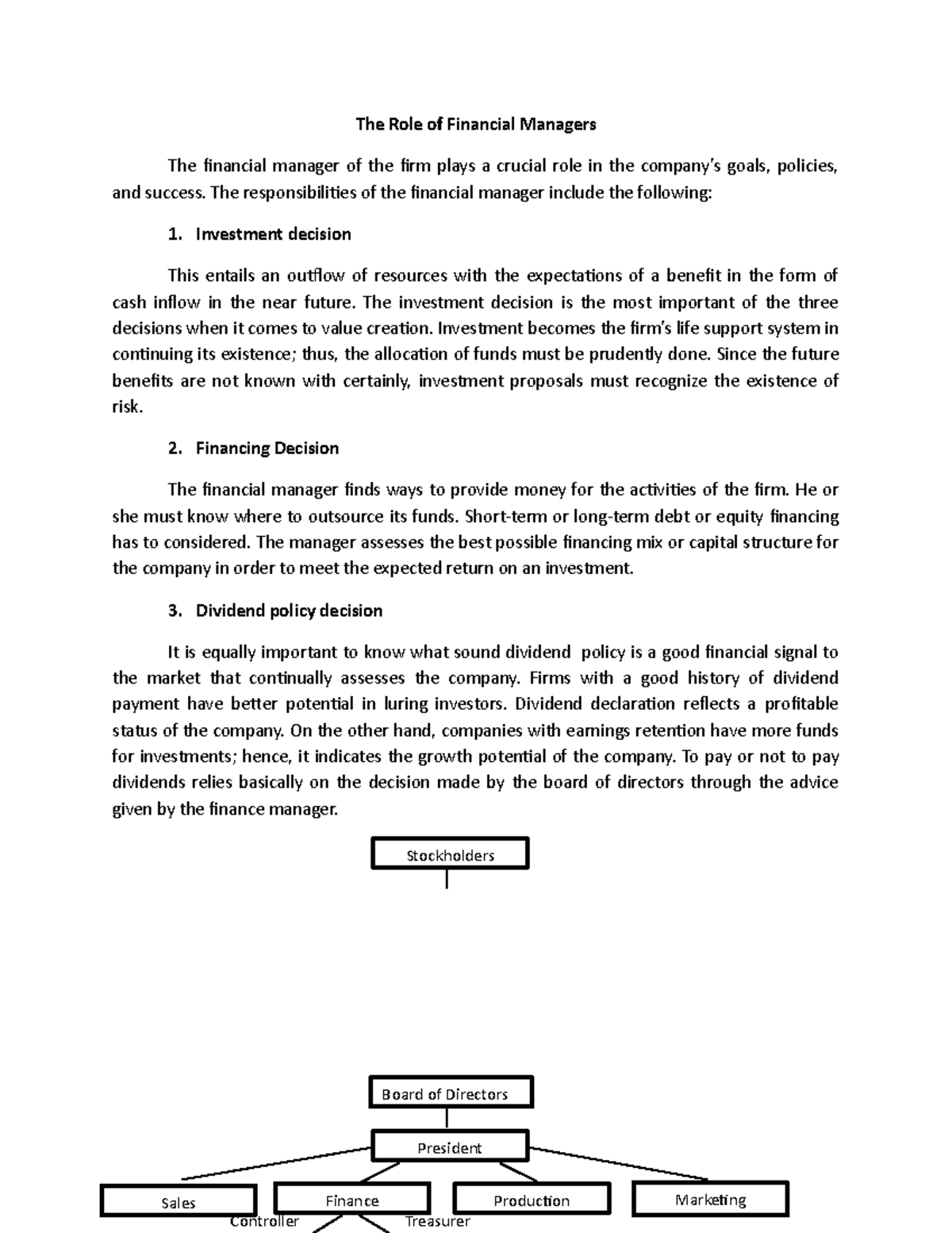 Financial Management The Role Of Financial Managers - The Role of ...