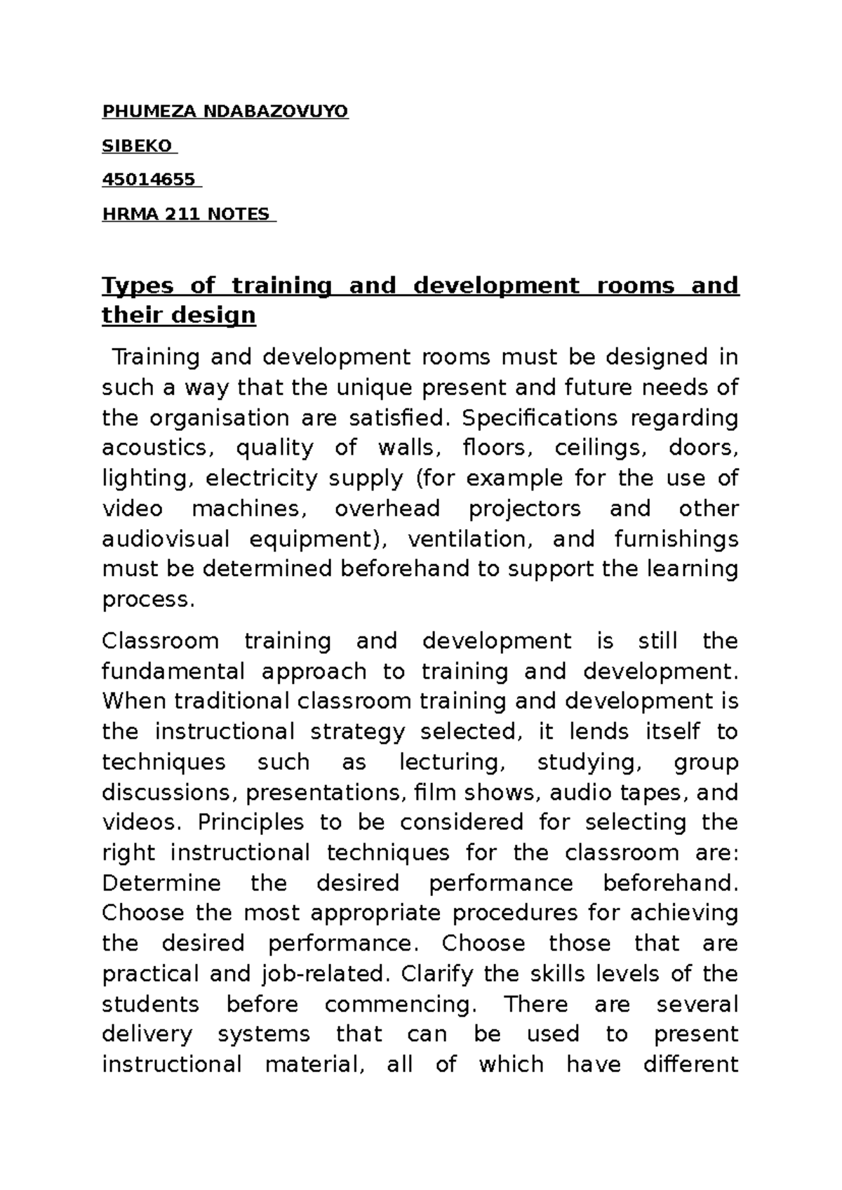 IKSM214 NOTES SUMMARIES - PHUMEZA NDABAZOVUYO SIBEKO 45014655 HRMA 211 ...