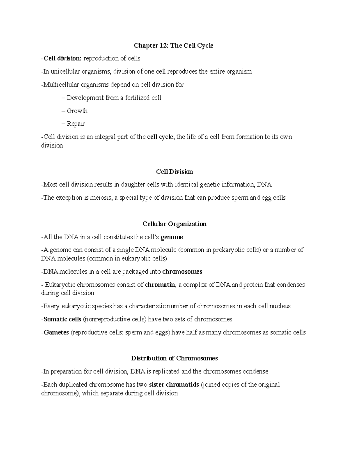 Chapter 12 Notes - unit 1 - Chapter 12: The Cell Cycle -Cell division ...