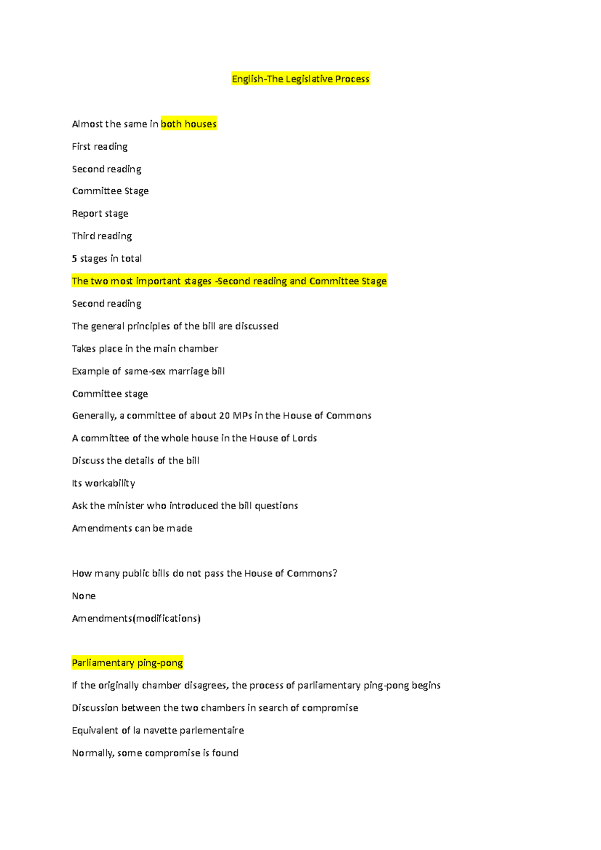 Lecture 1 The legislative process - English-The Legislative Process ...