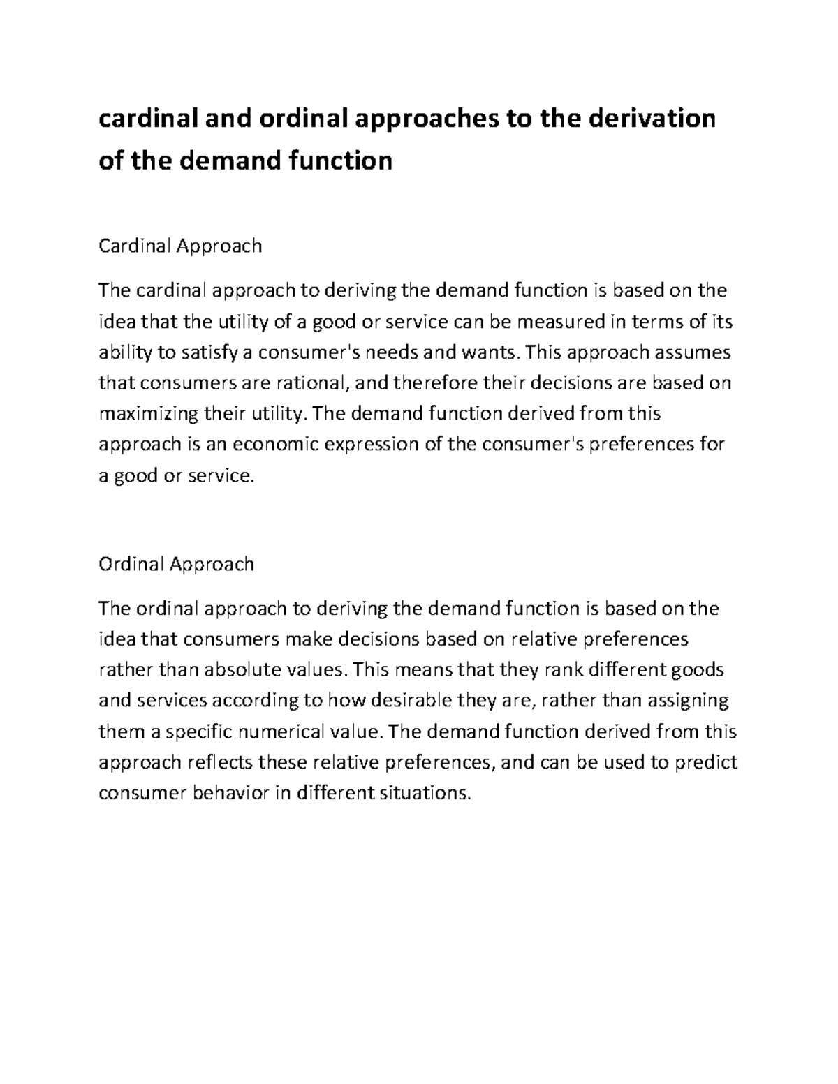 Demand and the firm - cardinal and ordinal approaches to the derivation ...