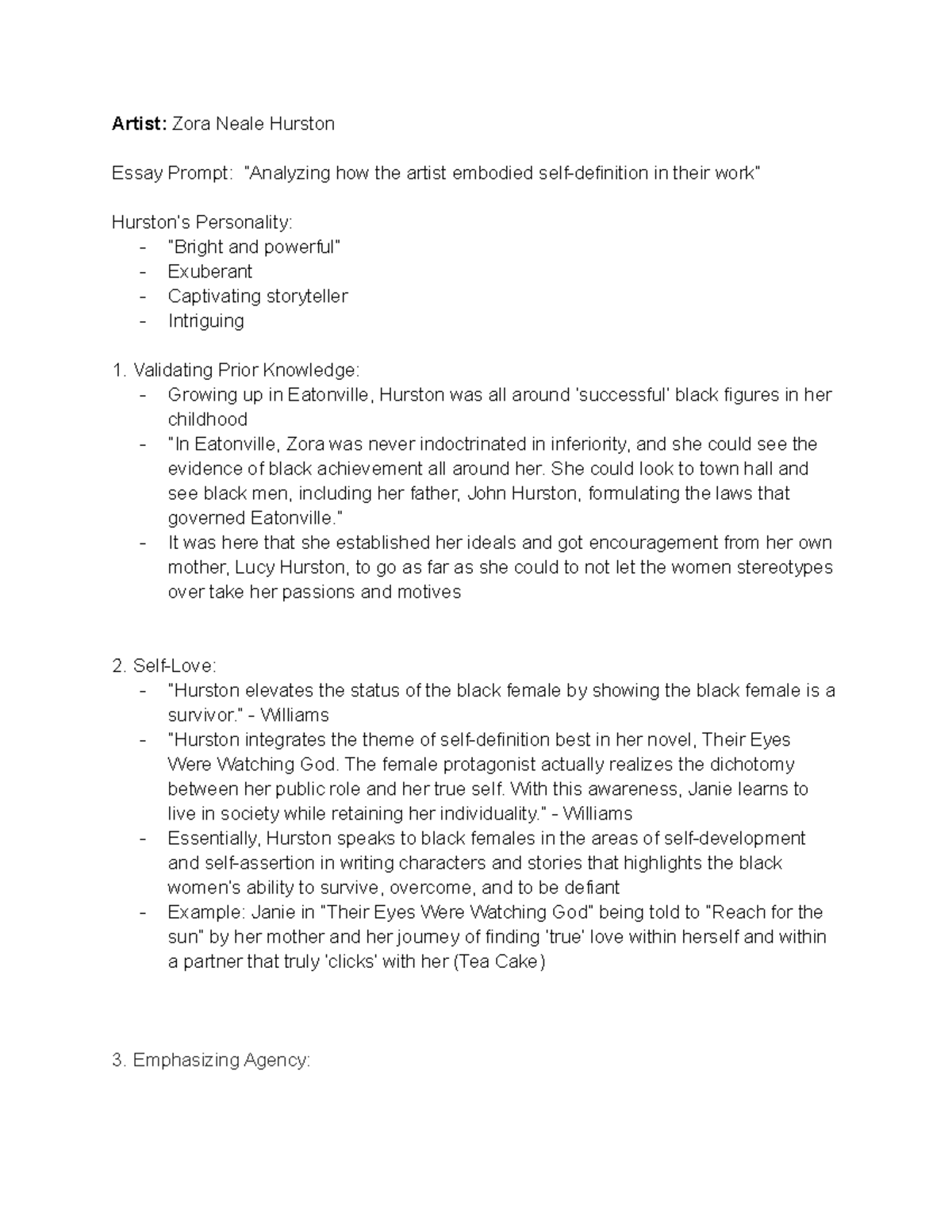 BWS Female Artists - Grade: A - Artist: Zora Neale Hurston Essay Prompt ...