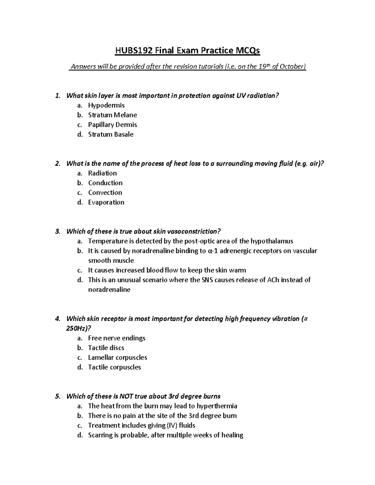 Final Practice MCQs - HUBS192 Final Exam Practice MCQs Answers will be ...