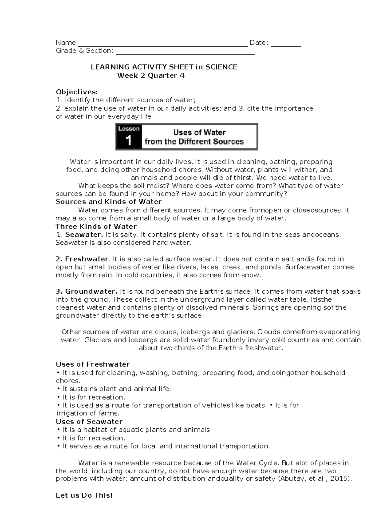 Q4 Learning Activity Sheet in Science Week 21 - - Studocu