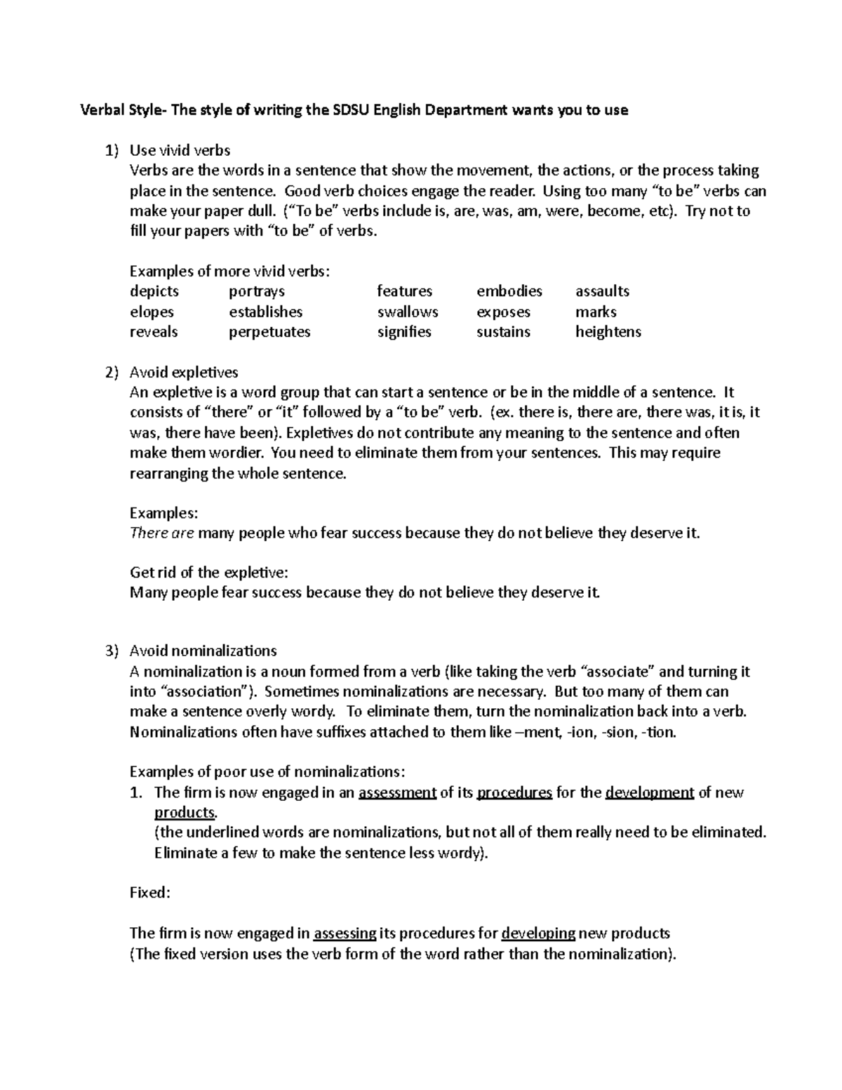 Verbal Style Review - classwork at the beginning of the semester ...