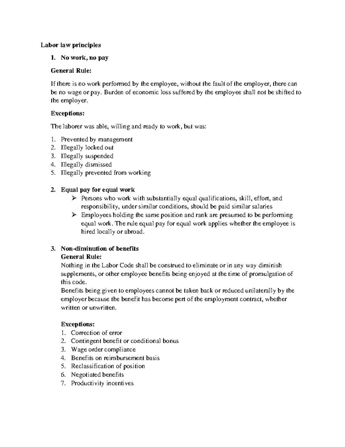 Labor law principles - No work, no pay General Rule: If there is no ...