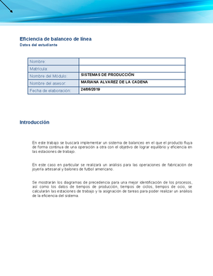Eficiencia de balanceo de linea, sistemas de produccion - Formato ...