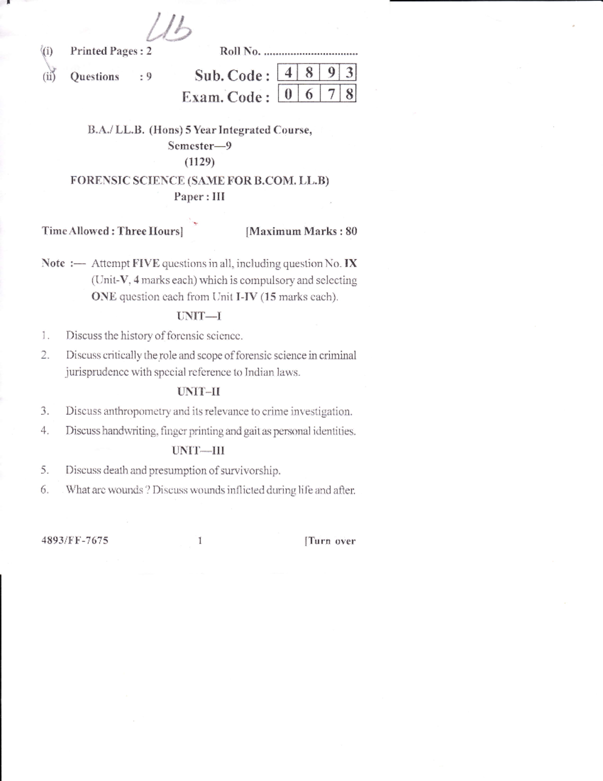 Forensic science 2019 - H)jbubjb - (il ,b lb Printed Pages : 2 Roll No ...