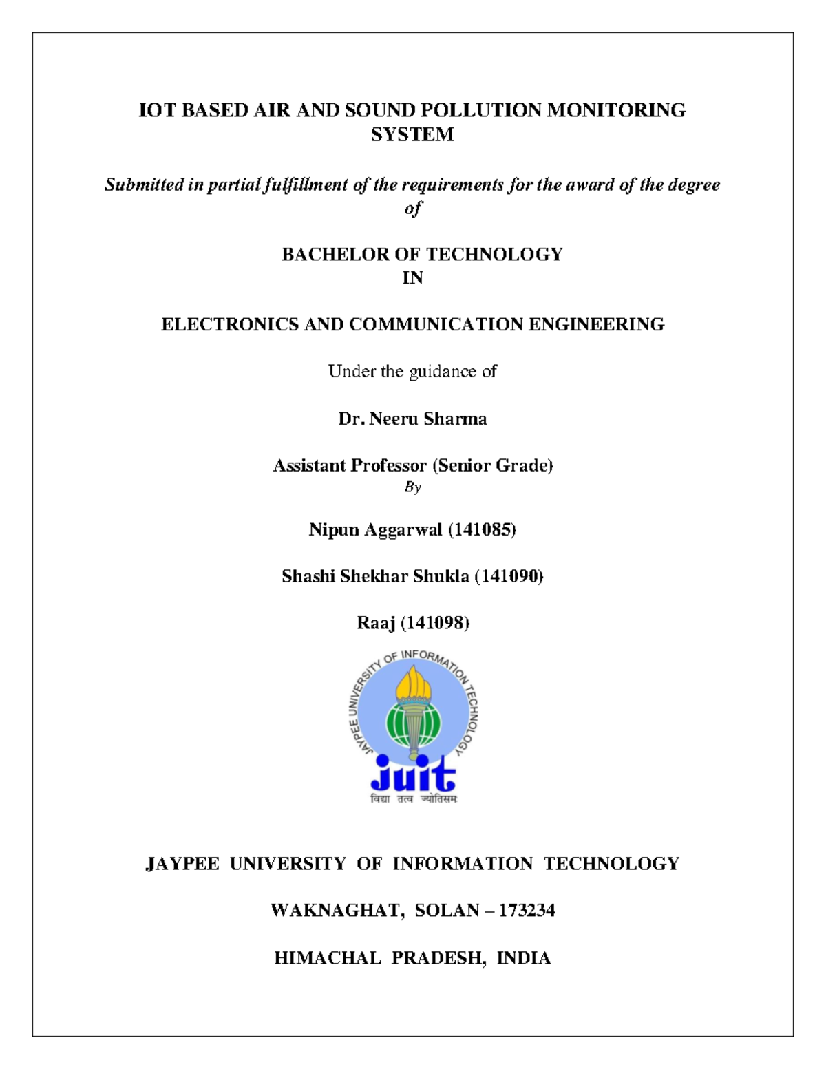Io T Based Air and Sound Pollution Monitoring System - IOT BASED AIR ...