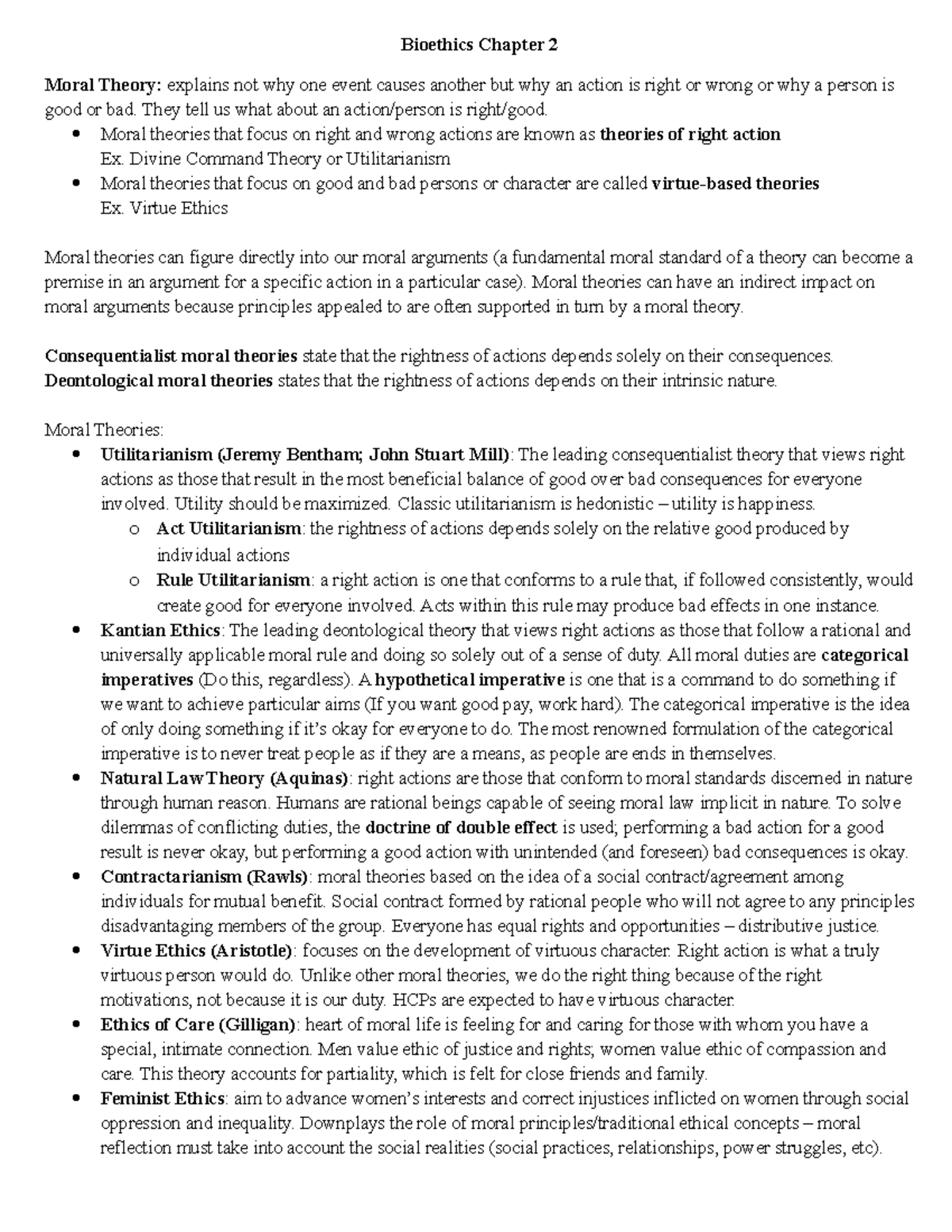 Bioethics-Chapter 2 from textbook - PHI2396 - uOttawa - Studocu