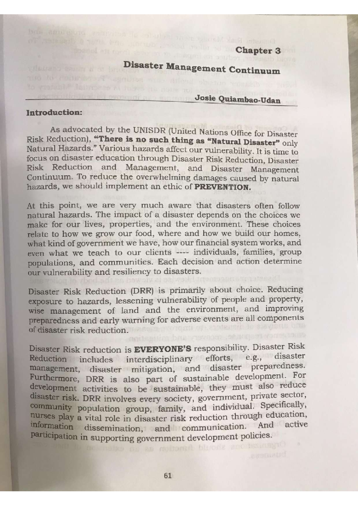 Disaster - study well - Chapter 3 Disaster Management Continuum Josie ...