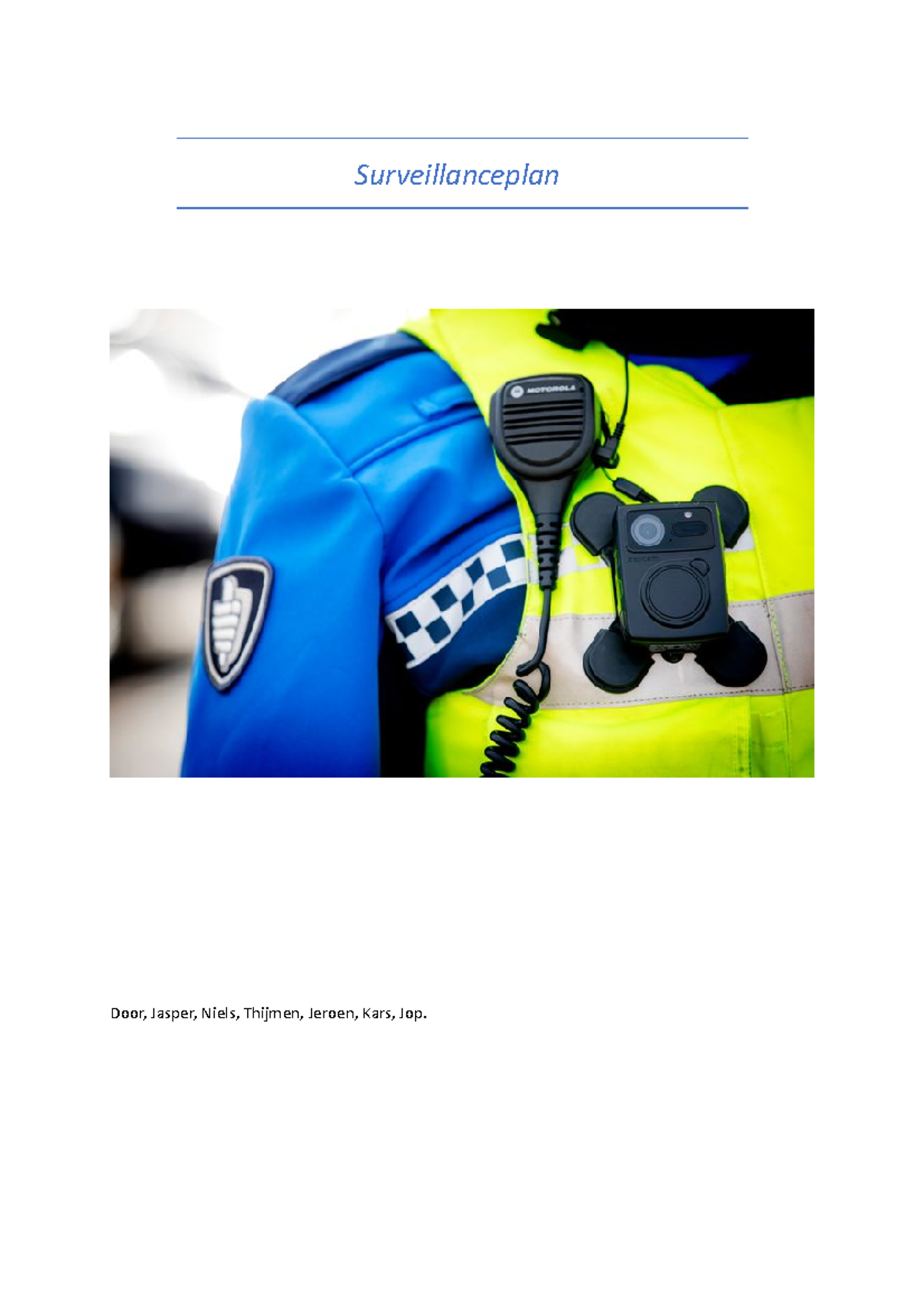 Surveillanceplan Handhaven - Surveillanceplan Door, Jasper, Niels ...