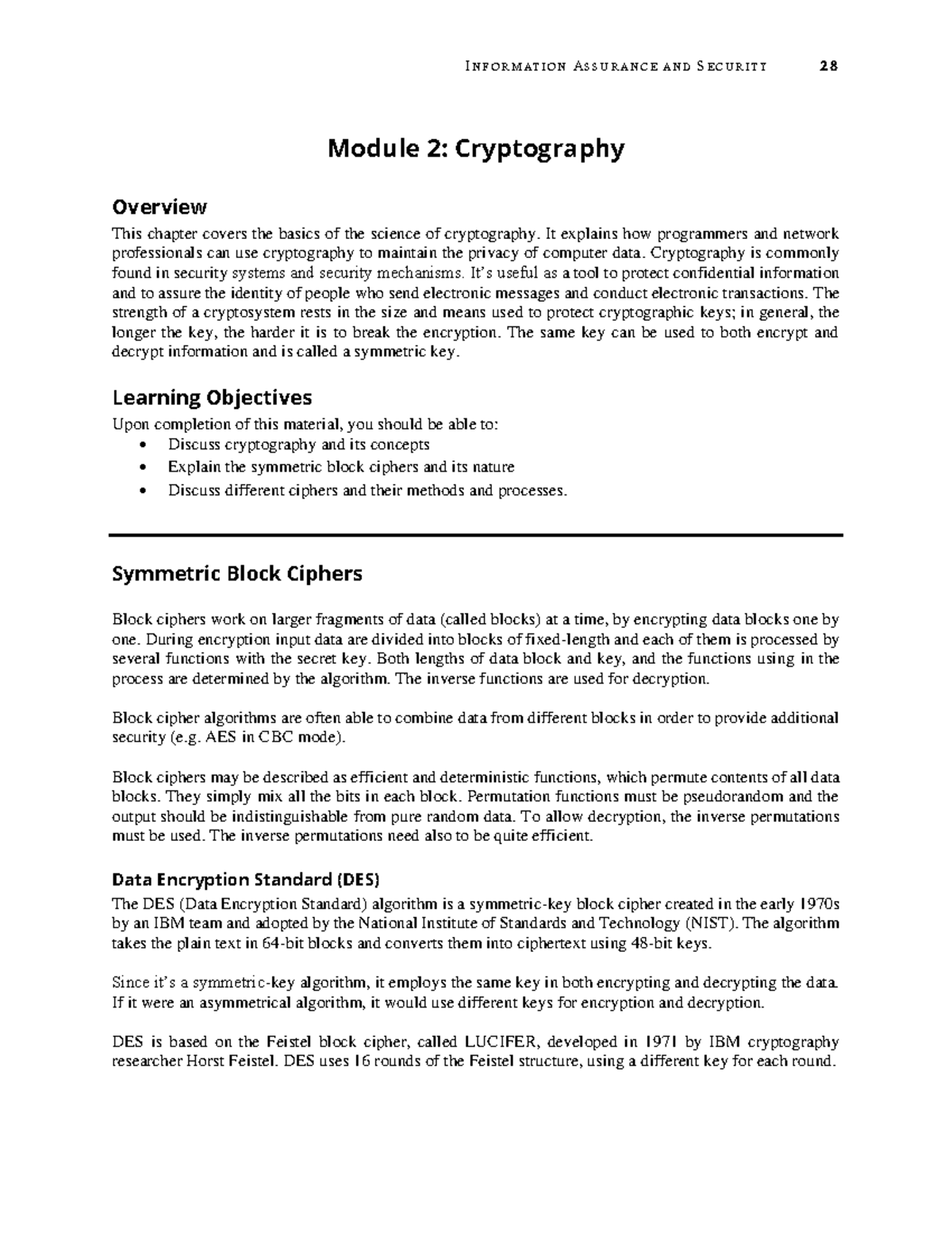 Module 2 - Lecture notes qwe - Module 2: Cryptography Overview This ...