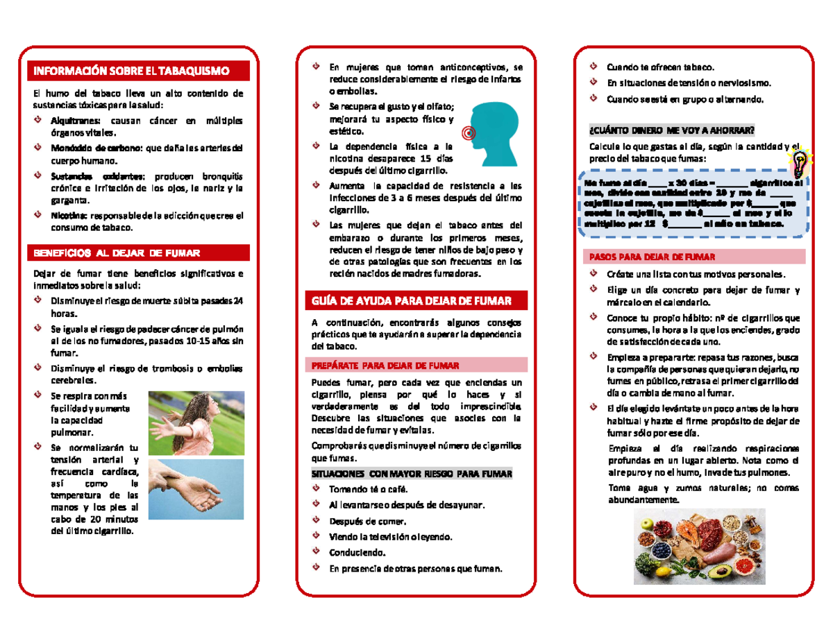 Triptico DIA Mundial SIN Tabaco - Campañas Preventivas - Studocu