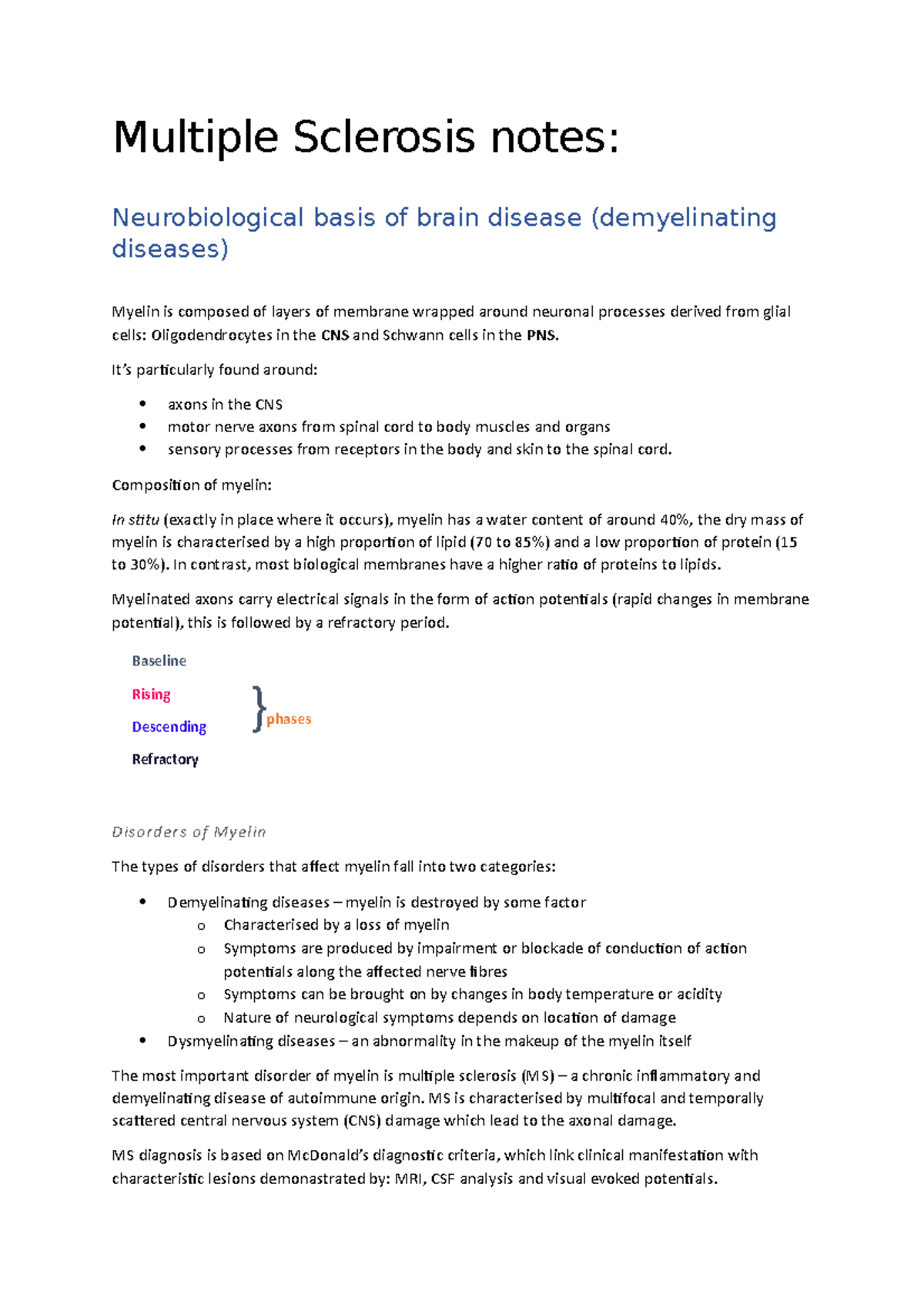 Multiple sclerosis notes - Multiple Sclerosis notes: Neurobiological ...