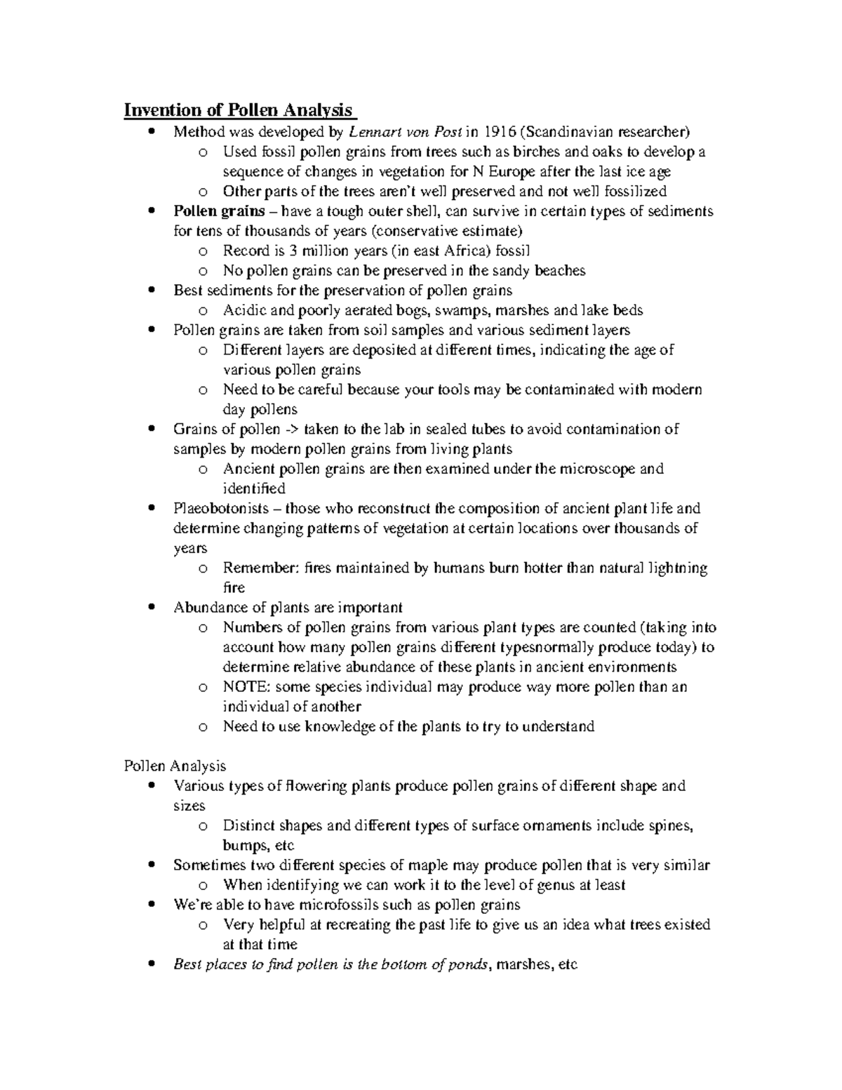 Lecture 2 Pollen Analysis - Invention of Pollen Analysis Method was ...