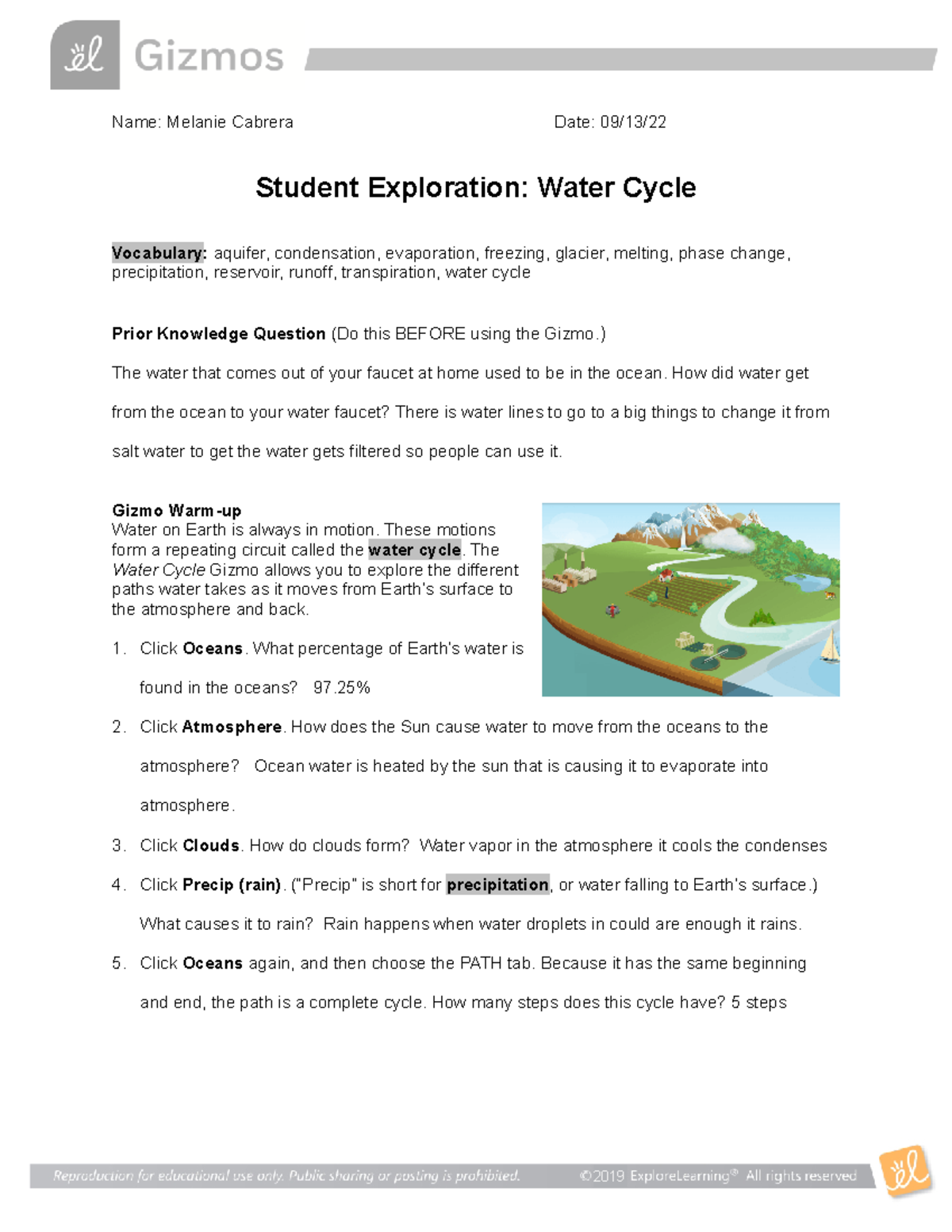 Water Cycle - cccccccc - Name: Melanie Cabrera Date: 09/13/ Student ...