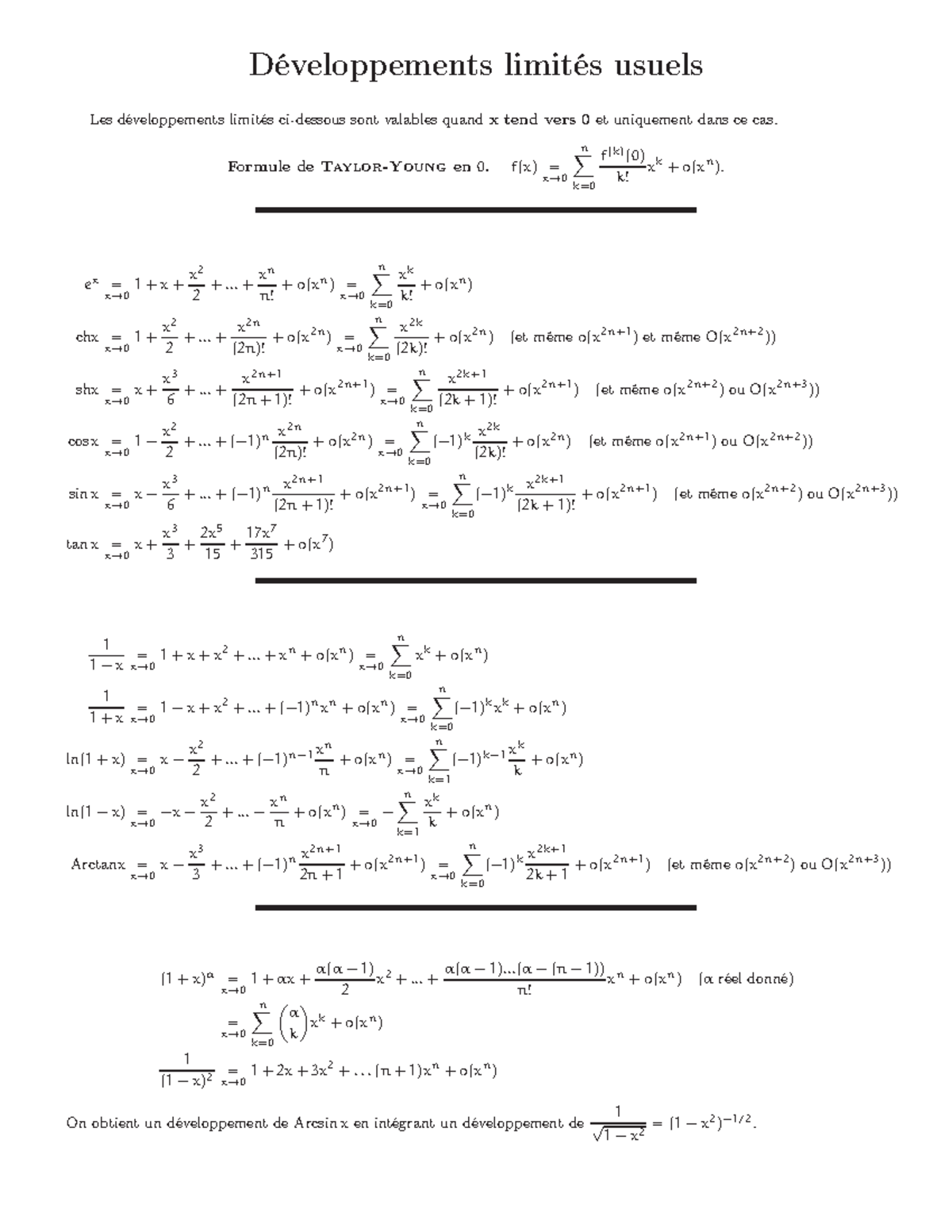 Developpements-limites - Développements limités usuels Les ...