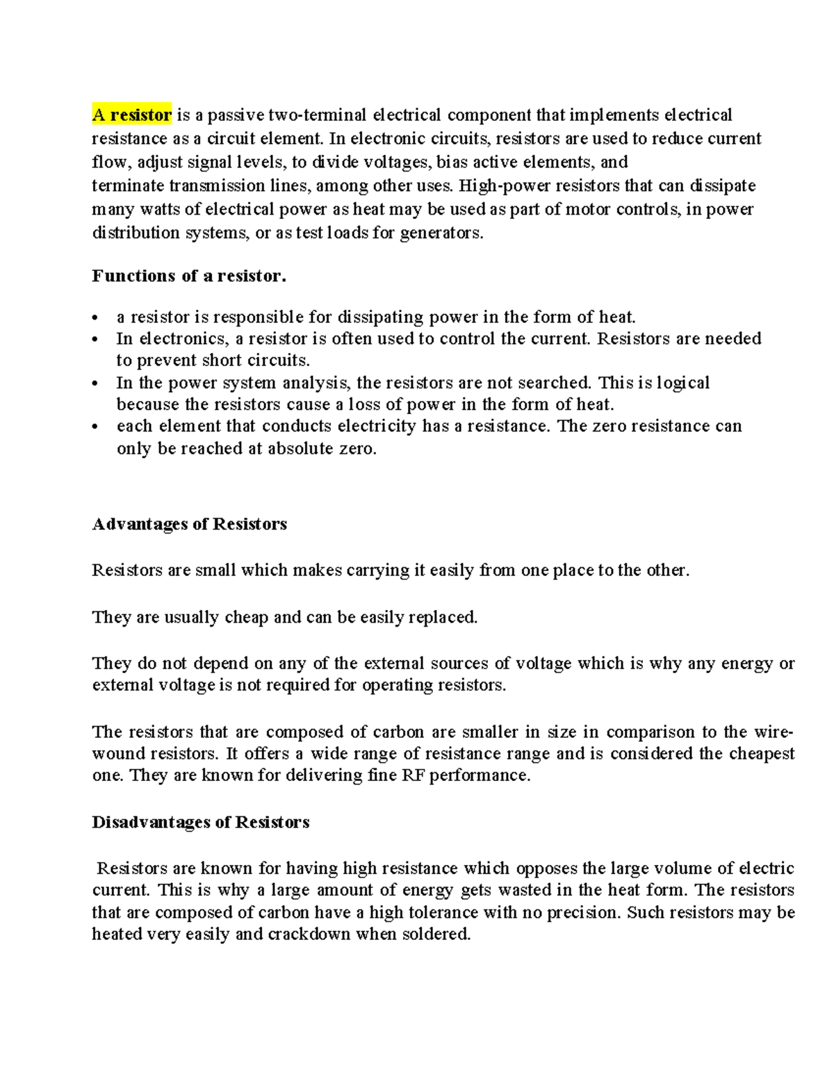 Lecture 4 - notes - A resistor is a passive two-terminal electrical ...