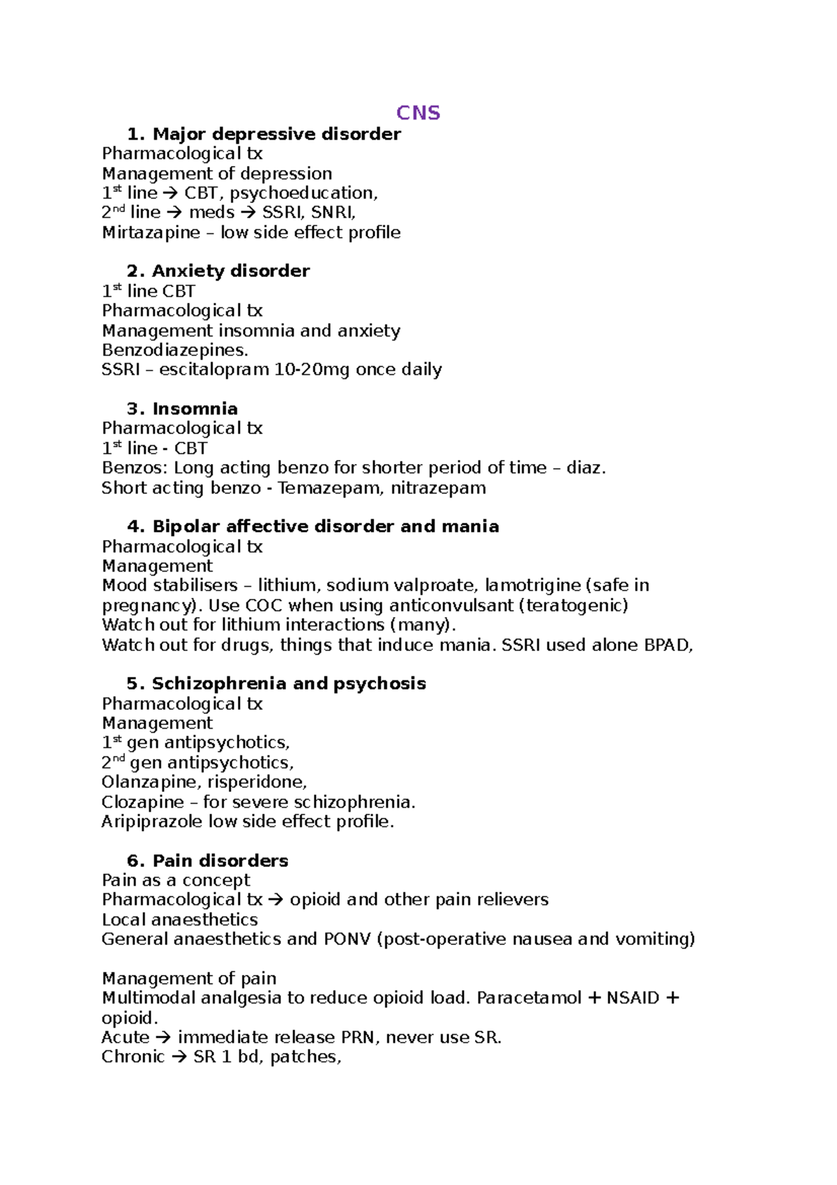 CNS final revision copy - CNS Major depressive disorder Pharmacological ...