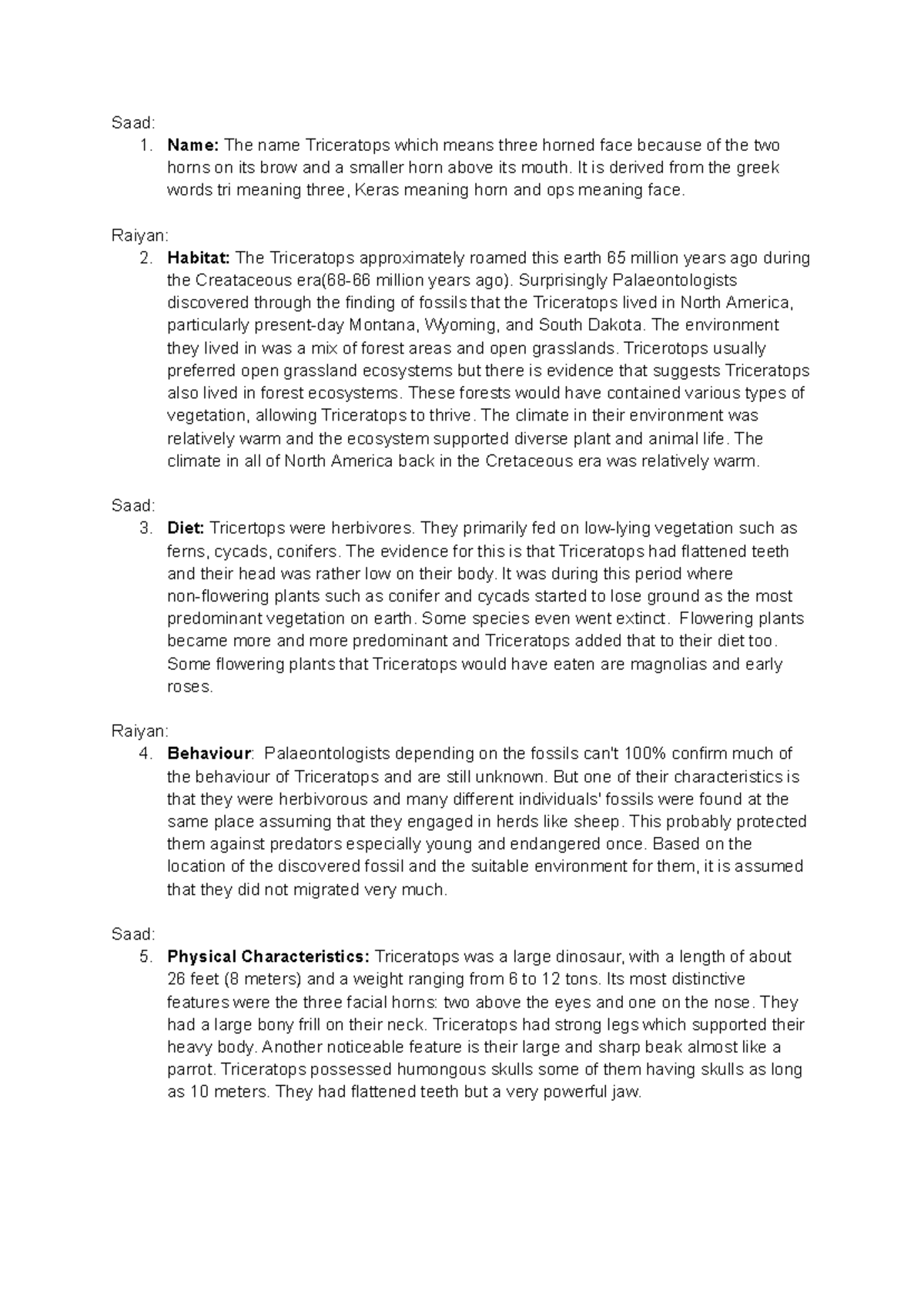 Triceratops -Dino-sources Research Project - Google Docs - Saad: 1 ...