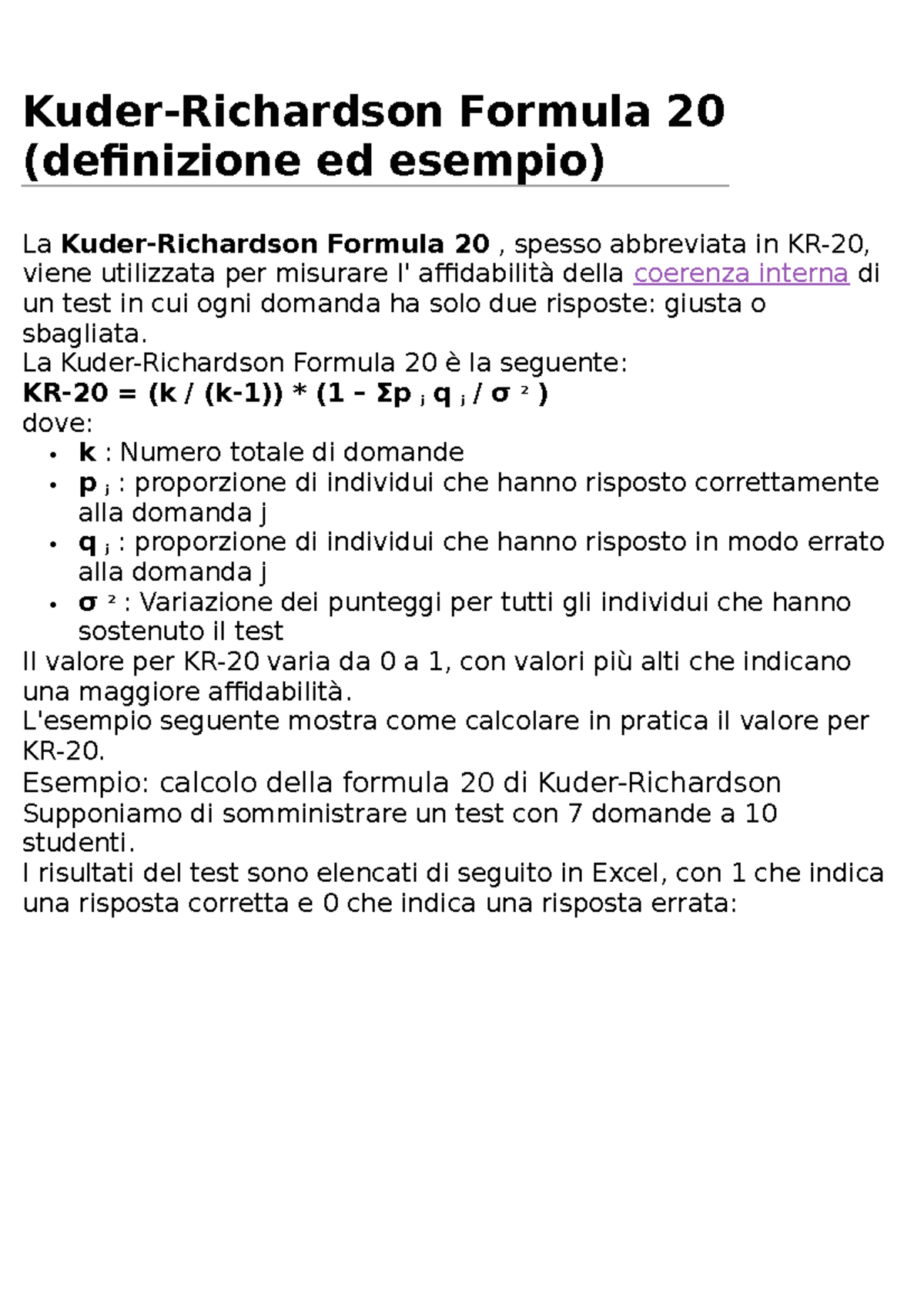 Applicazione formula k20 - Kuder-Richardson Formula 20 (definizione ed ...