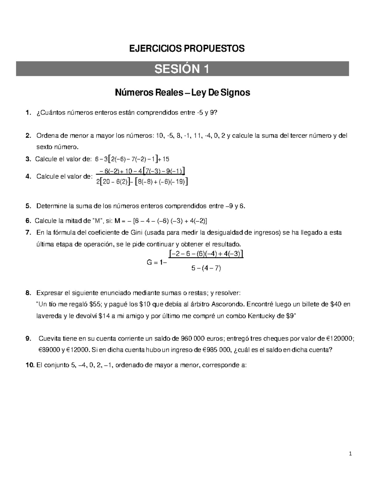 Semana 1 Material Complementario Ejercicios - EJERCICIOS PROPUESTOS SESIÓN 1 Números Reales ...