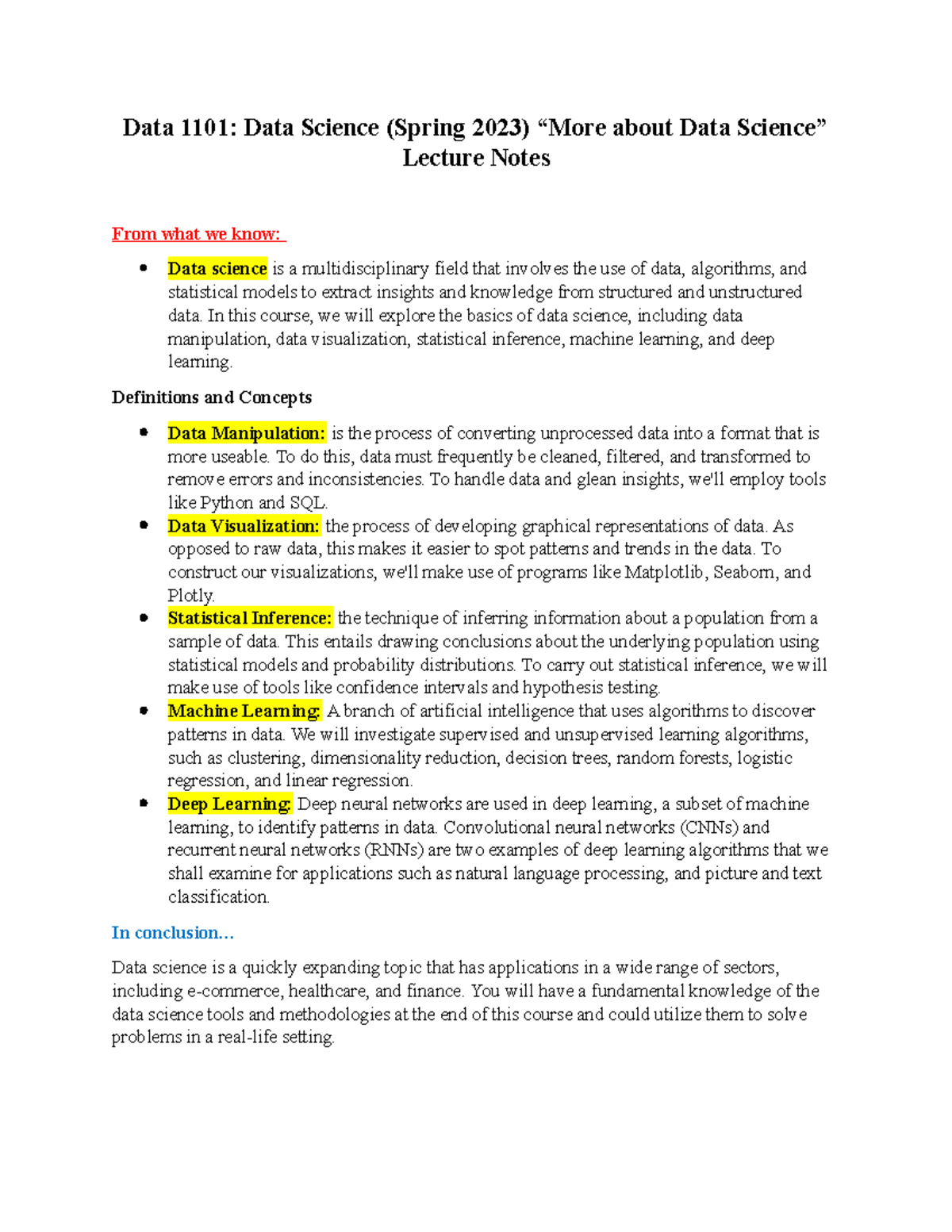 Data 1101 More about Data Science Lecture Notes - Data 1101: Data ... Data 1101 More about Data Science Lecture Notes - Data 1101: Data ...
