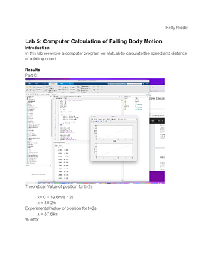 Lab 8 ballistic pendulum - Kelly Riedel 11/16/ Lab 8: Ballistic Pendulum Introduction In this ...