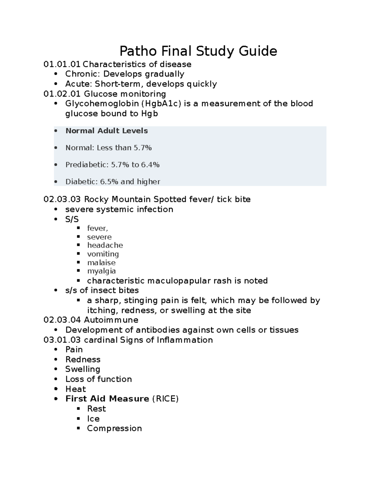 Patho Final Study Guide - 01 Characteristics of disease Chronic ...