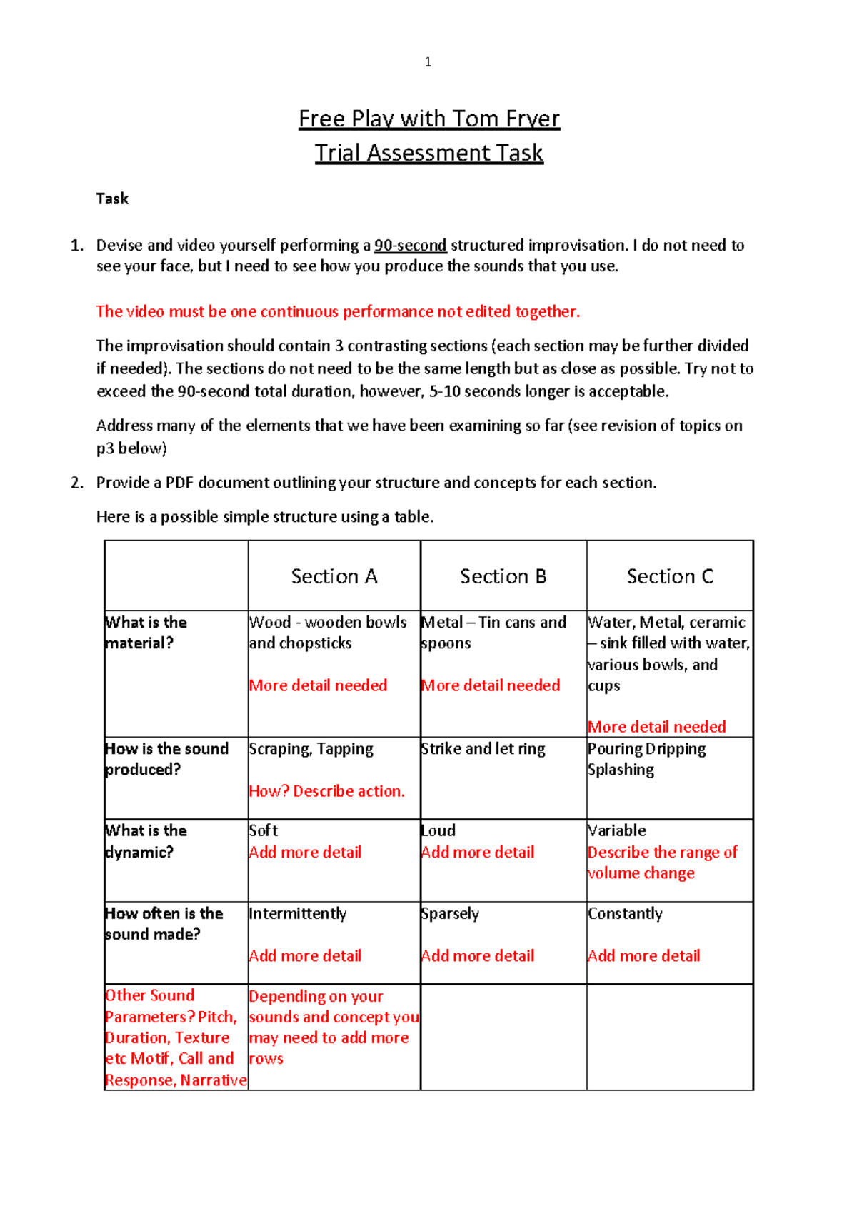 Free Play Intensive with Tom Fryer Trial Assessment Task S2 2023 - 1 ...