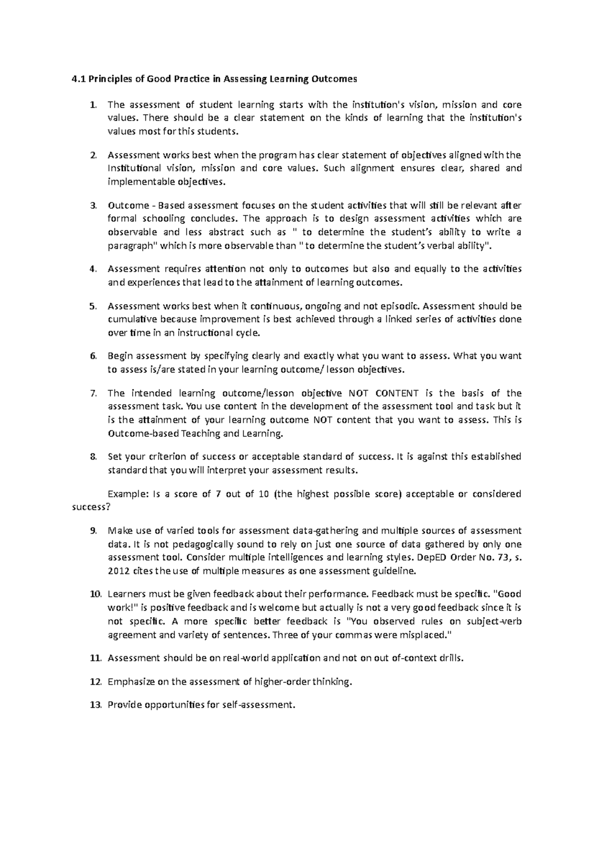 4 1 Principles Of Good Practice In Assessing Learning Outcomes Ethics
