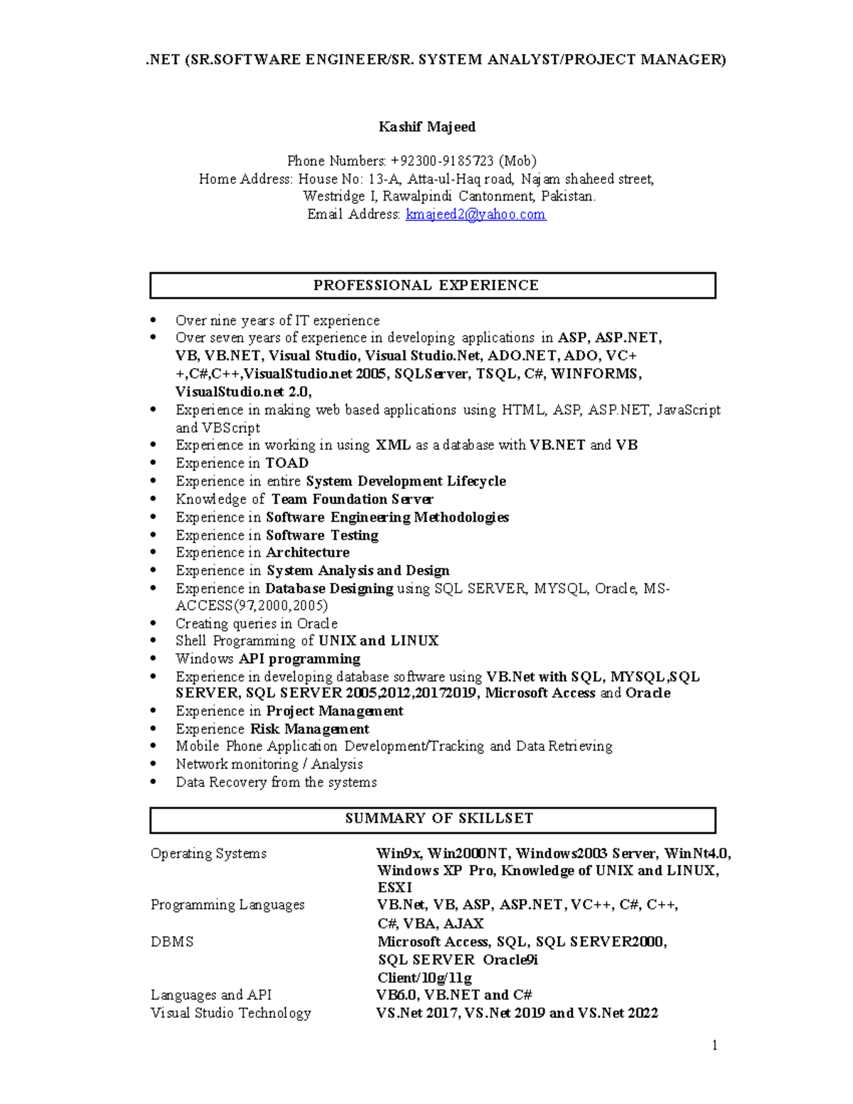 Kashif's Resume New CV old - Kashif Majeed Phone Numbers: +92300 ...
