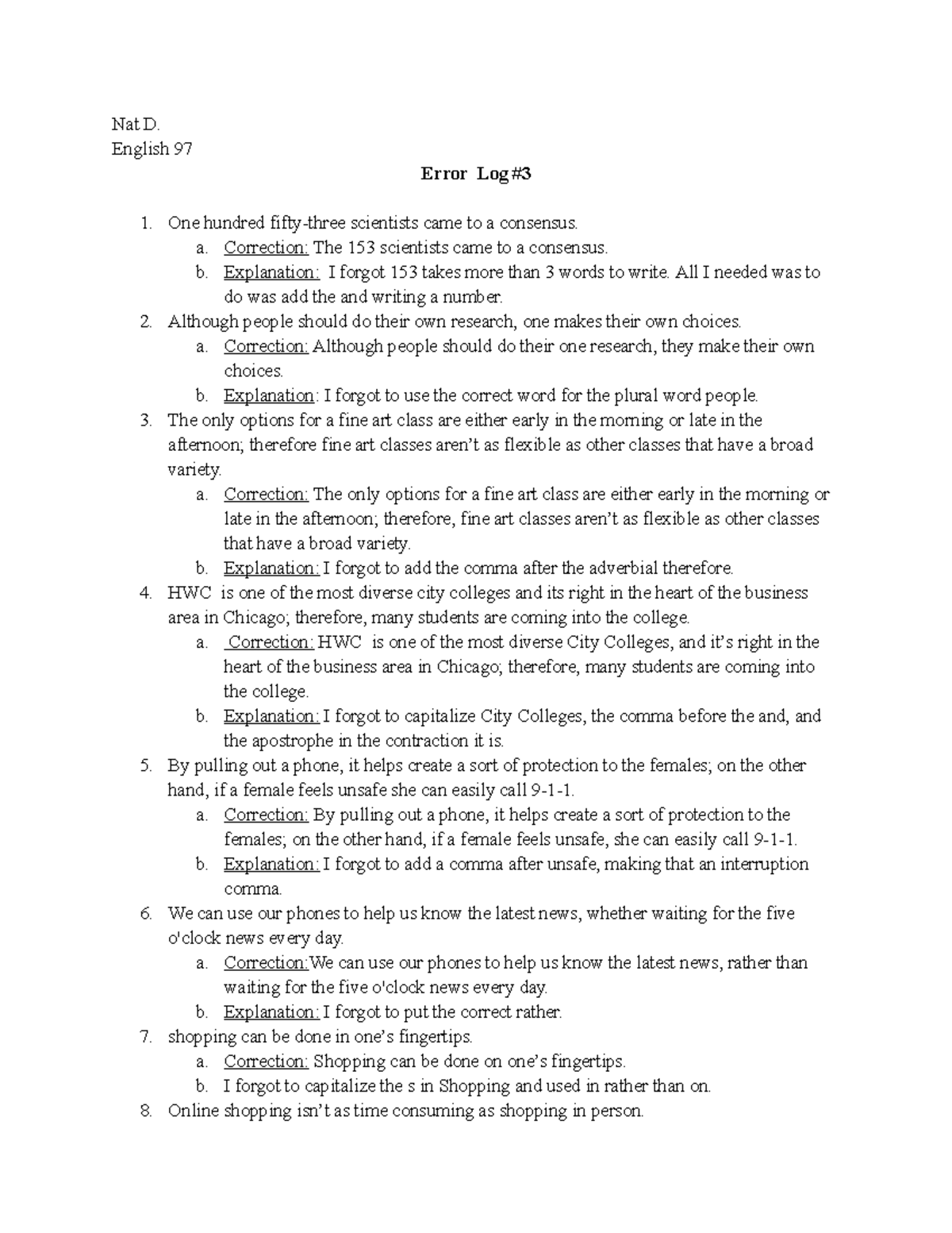 Error LOG #3 - Nat D. English 97 Error Log # One hundred fifty-three ...