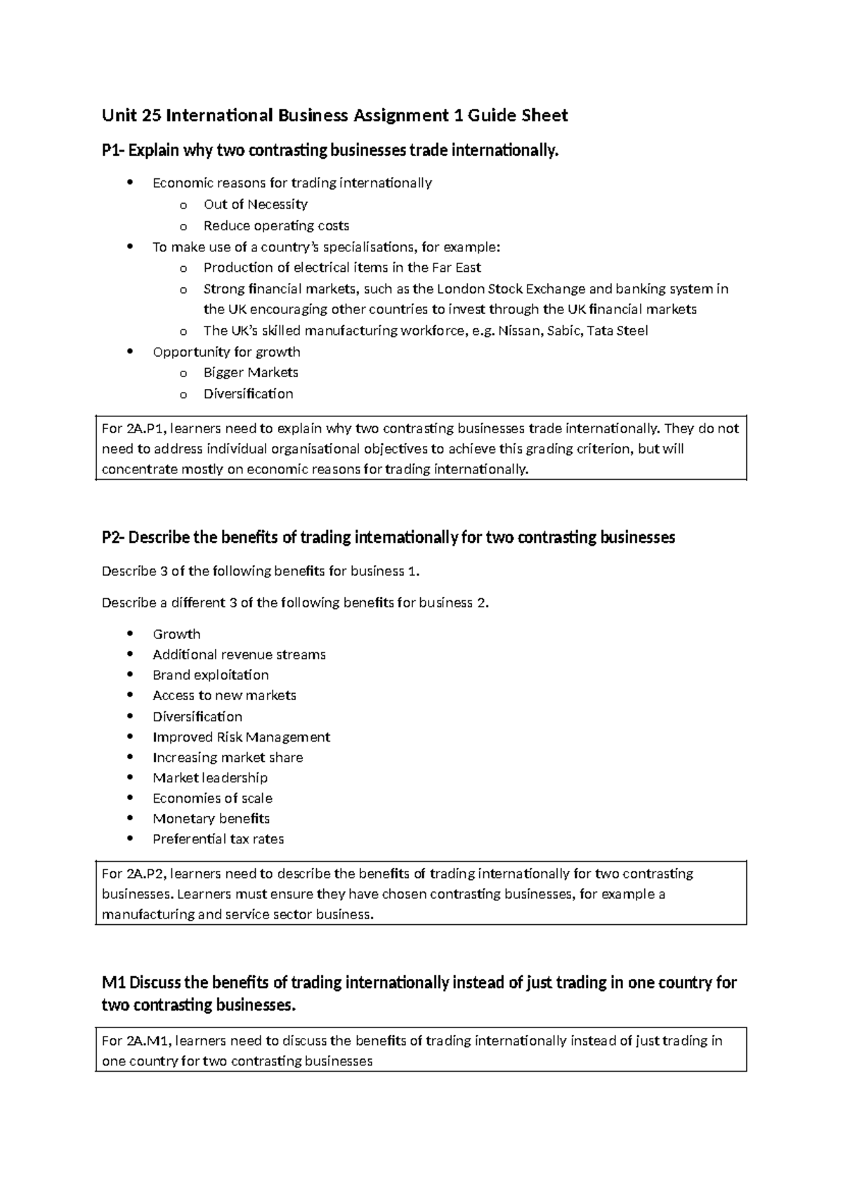 Assignment 1 Guide sheet - Unit 25 International Business Assignment 1 ...
