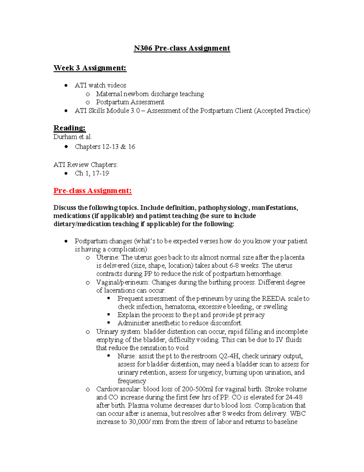 N306 Week 3 PCA - assignment - N306 Pre-class Assignment Week 3 Assignment: ATI watch videos o ...