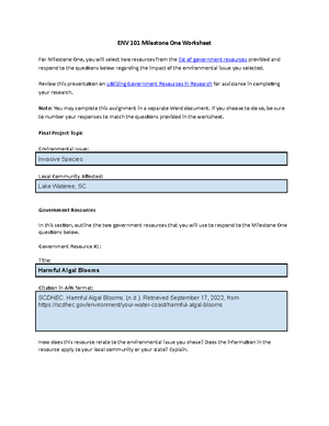 ENV 101 Module One Worksheet - ENV 101 Module One Worksheet This ...