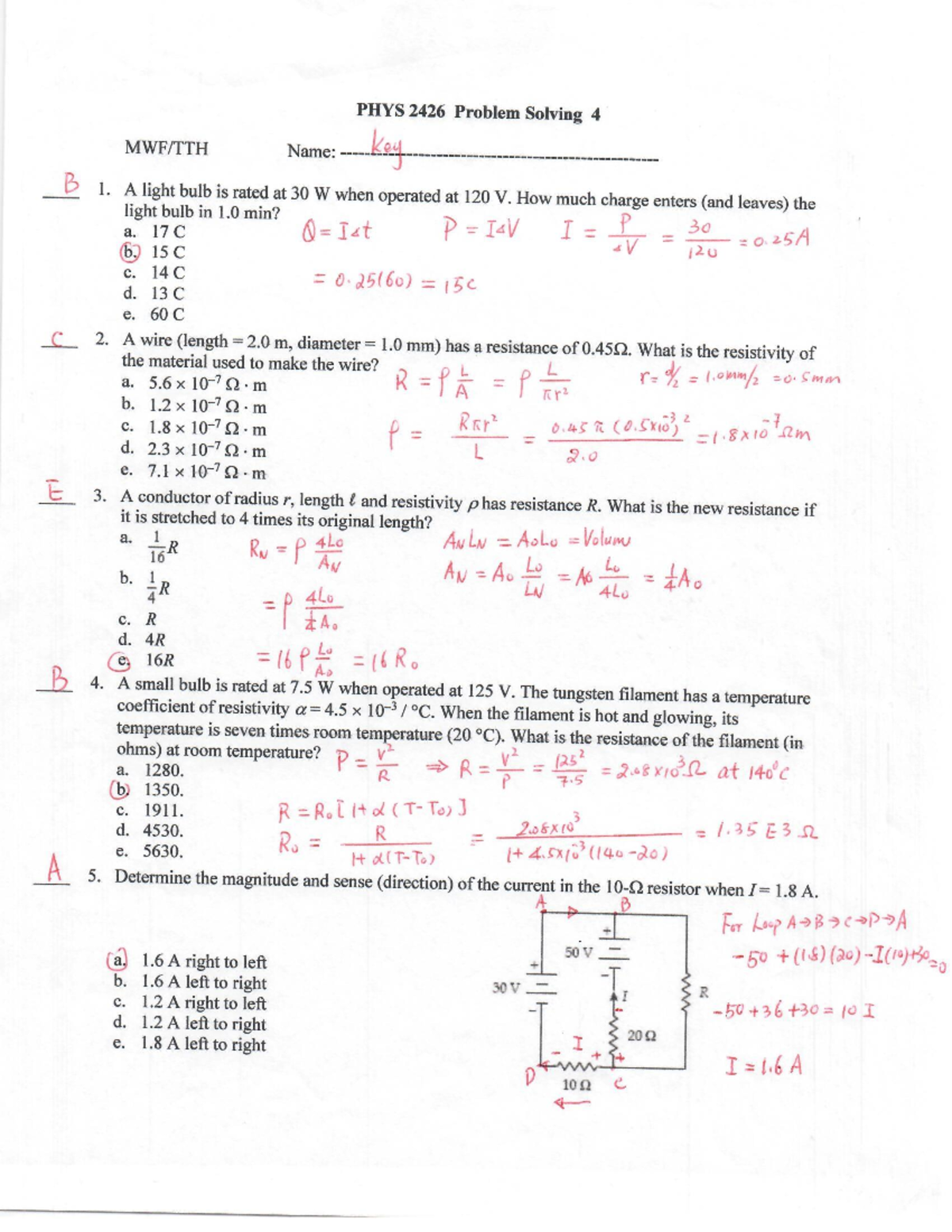 PHYS 2426 Problem Solving 4 Key - PHYS-2426 - Studocu