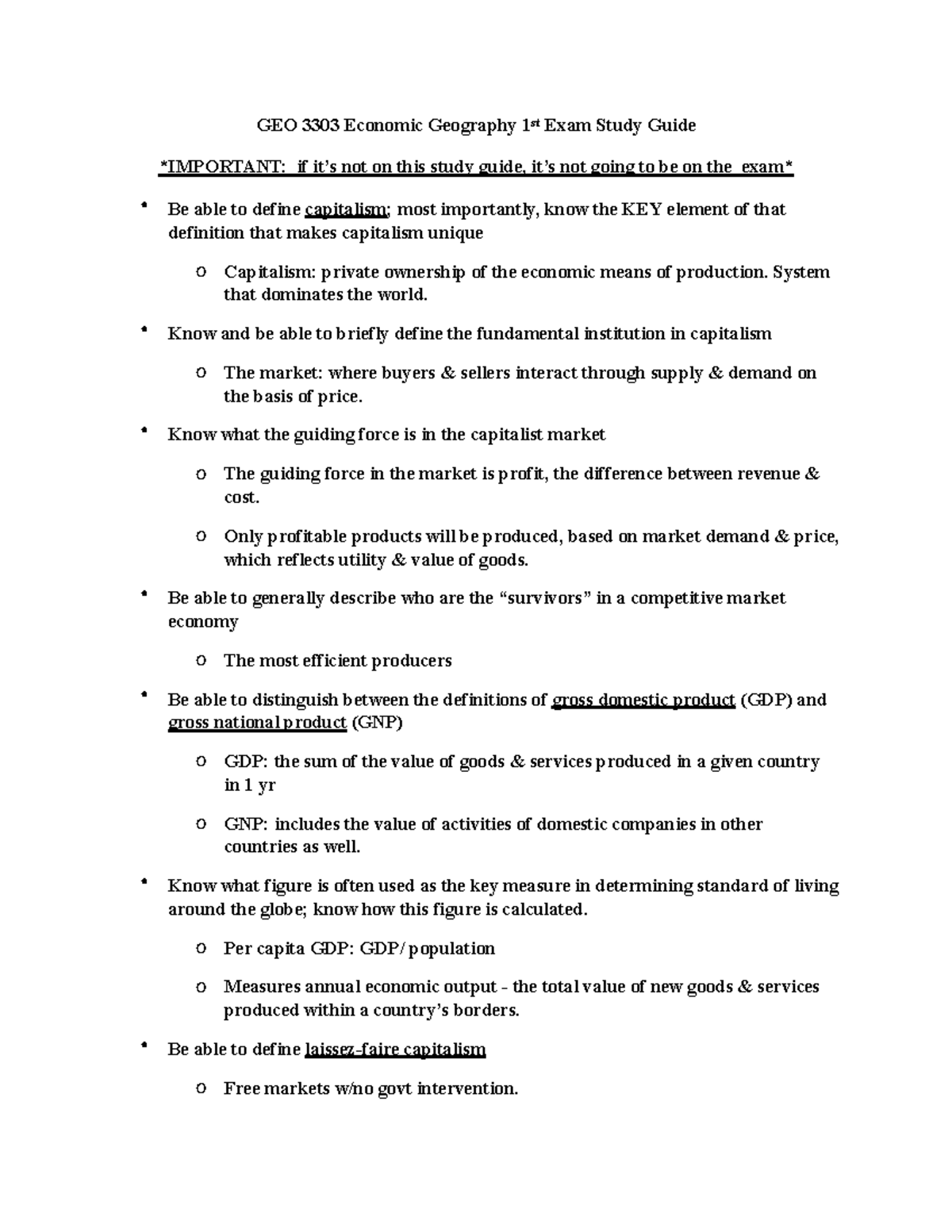 GEO 3303 Economic Geography 1st Exam Study Guide Fall 2022 - GEO 3303 ...