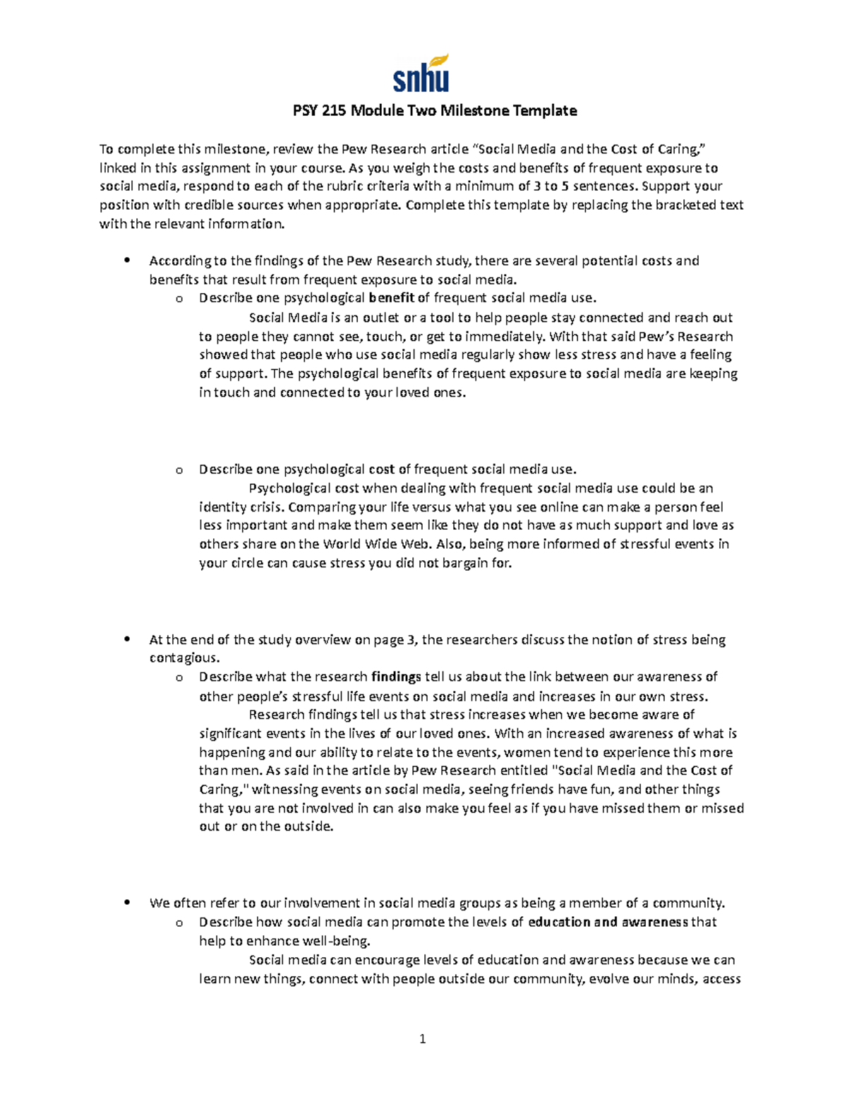 PSY 215 Module Two Milestone Template - As you weigh the costs and ...