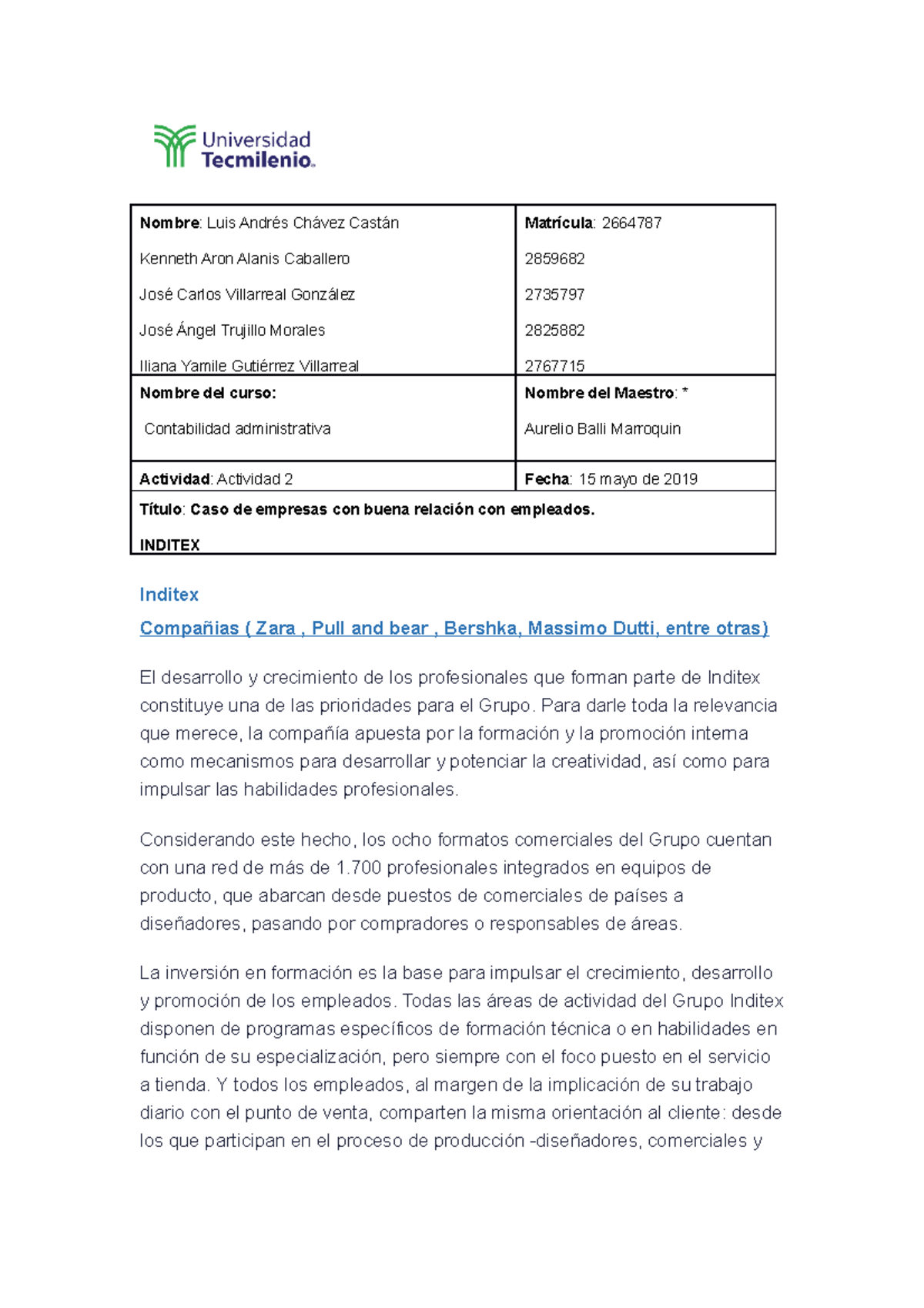 Act 2 contabilidad administrativa - Nombre : Luis Andrés Chávez Castán ...