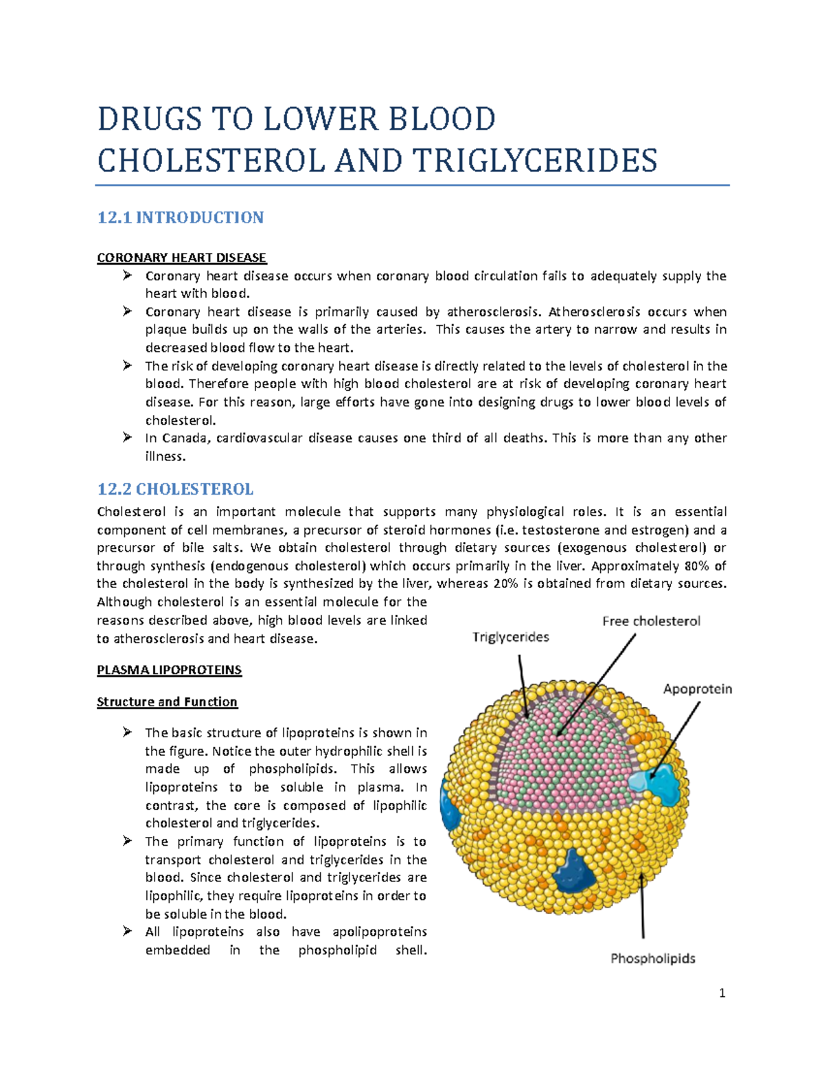 Module 12 Edited Notes - DRUGS TO LOWER BLOOD CHOLESTEROL AND ...