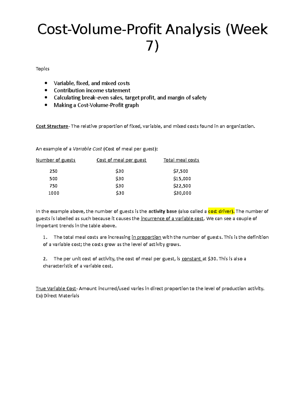 Week 7 - Cost Profile Volume Analysis - Cost-Volume-Profit Analysis ...